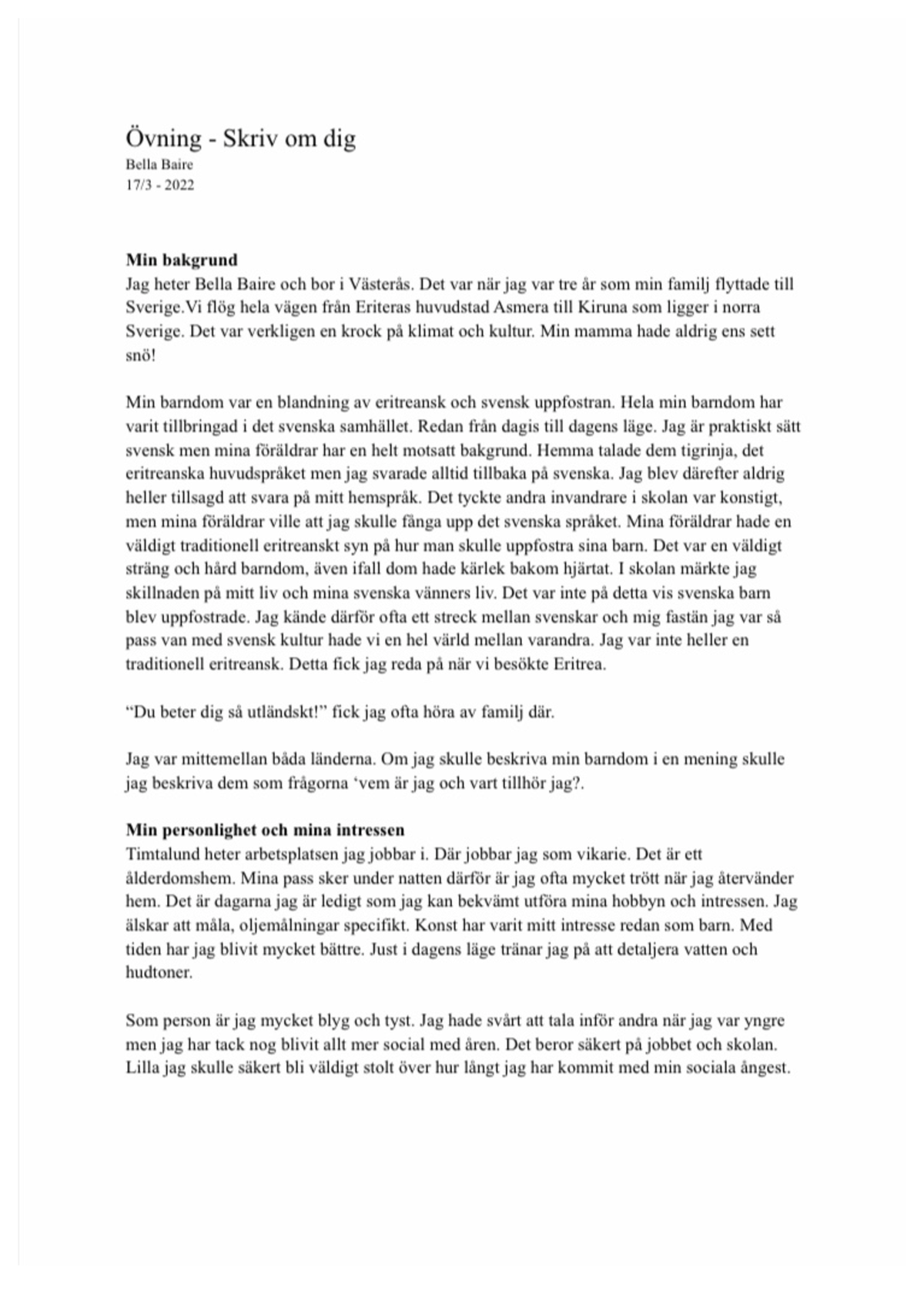 B479F80D 0602 4A35 9C26 BC3D88EEE1C9 - Övning Skriv om dig Bella Baire ...