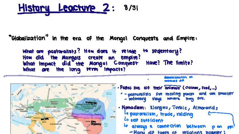 History 1001 Lecture 2: Globalization and the Mongol Empire - Studocu