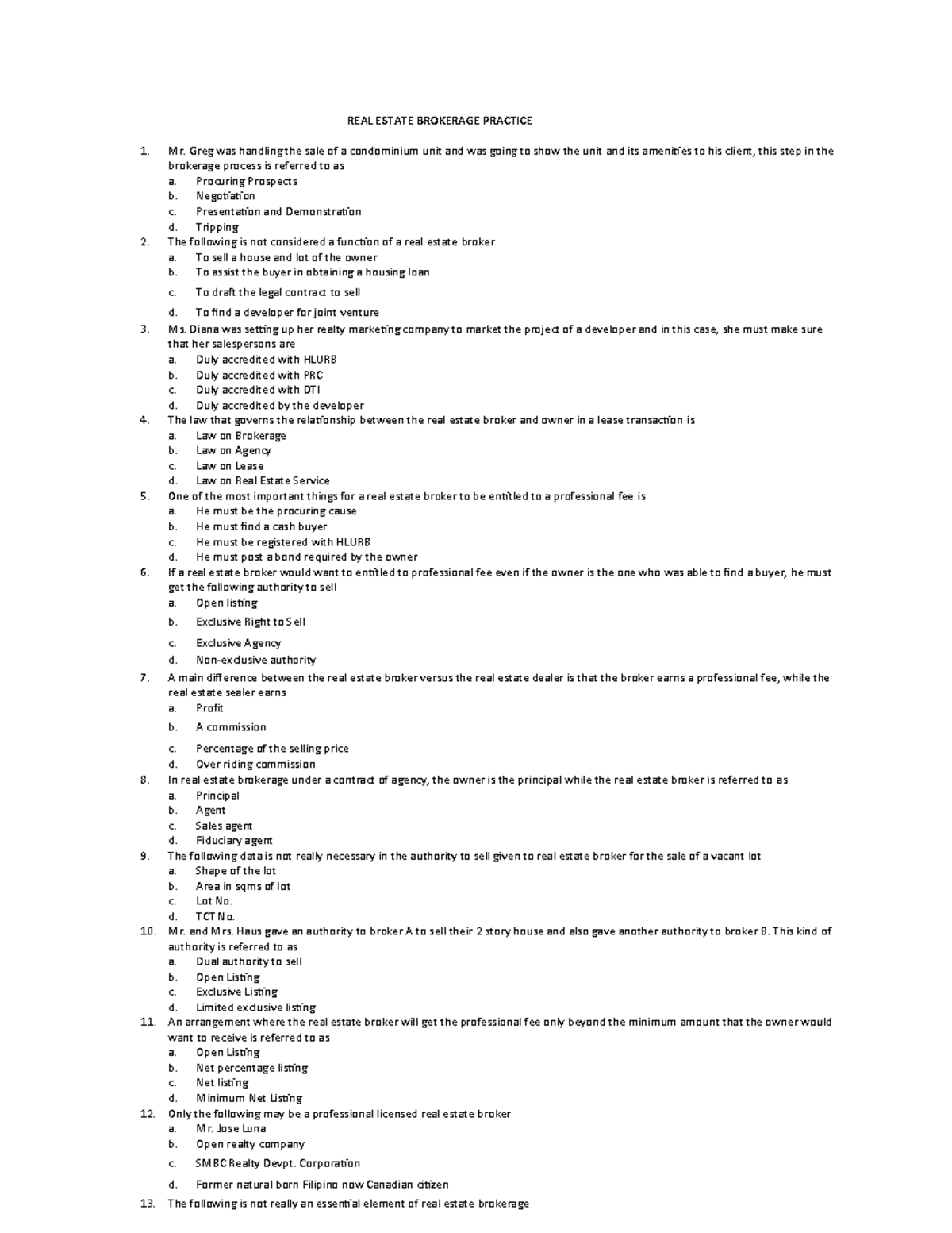 Real Estate Brokerage Practice Notes - REB 101 - Studocu