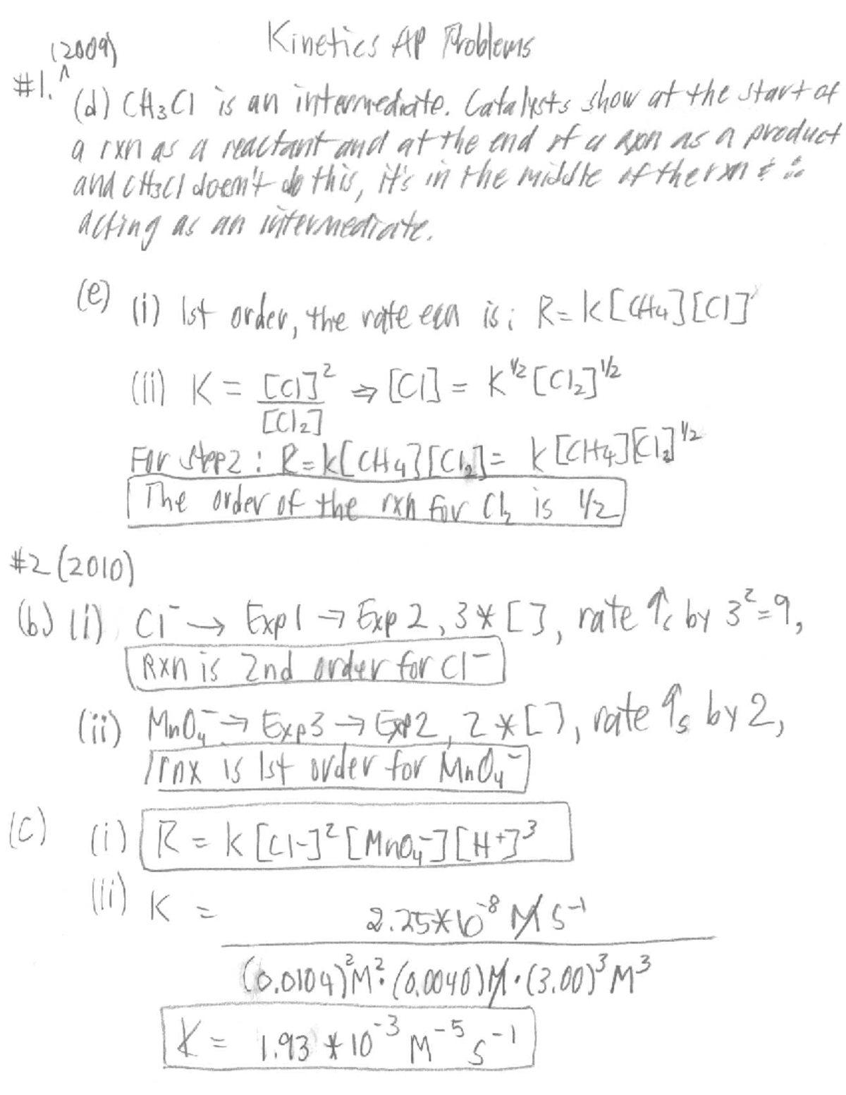 AP Kinetics Problem Solutions and Explanations (2009-2012) - Studocu