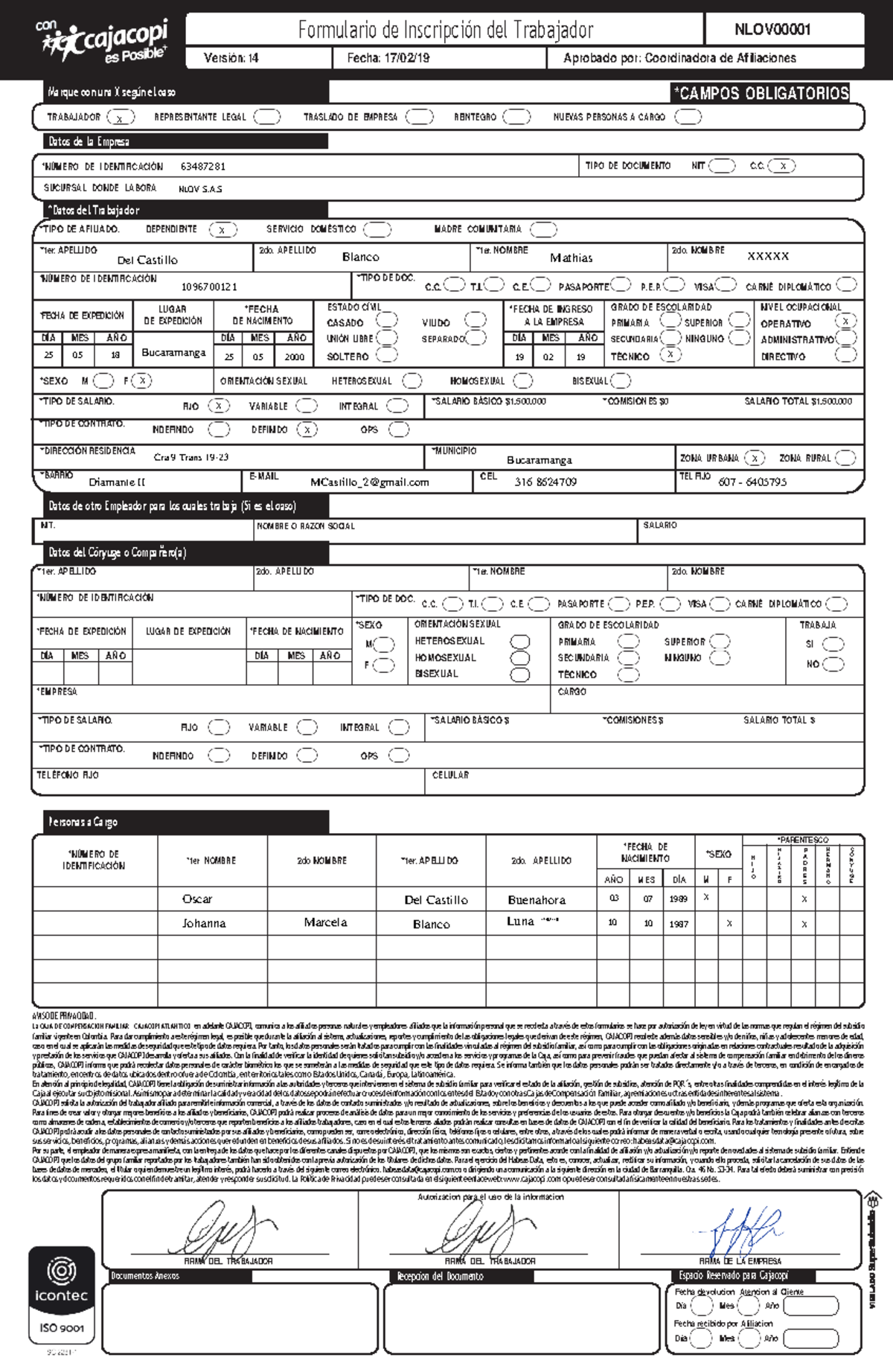 Formulario caja de compensación - Formulario de Inscripción del ...