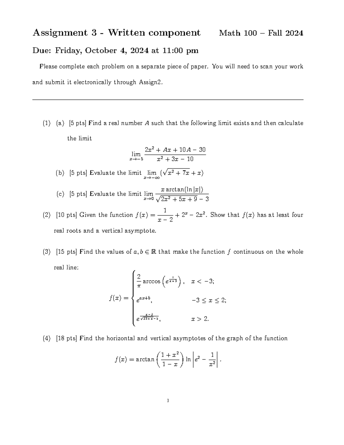 Math100-hw3 - Math - Assignment 3 - Written component Math 100 – Fall ...