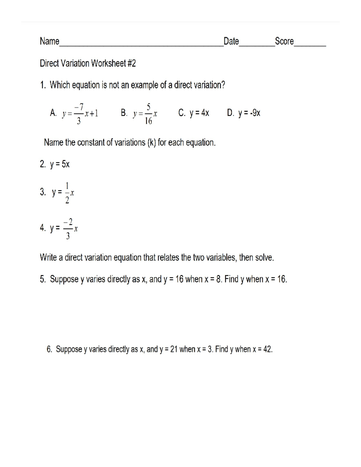 Direct variation worksheet 2 - TLE-G7 AFA Matatag Curriculum Week 1 ...