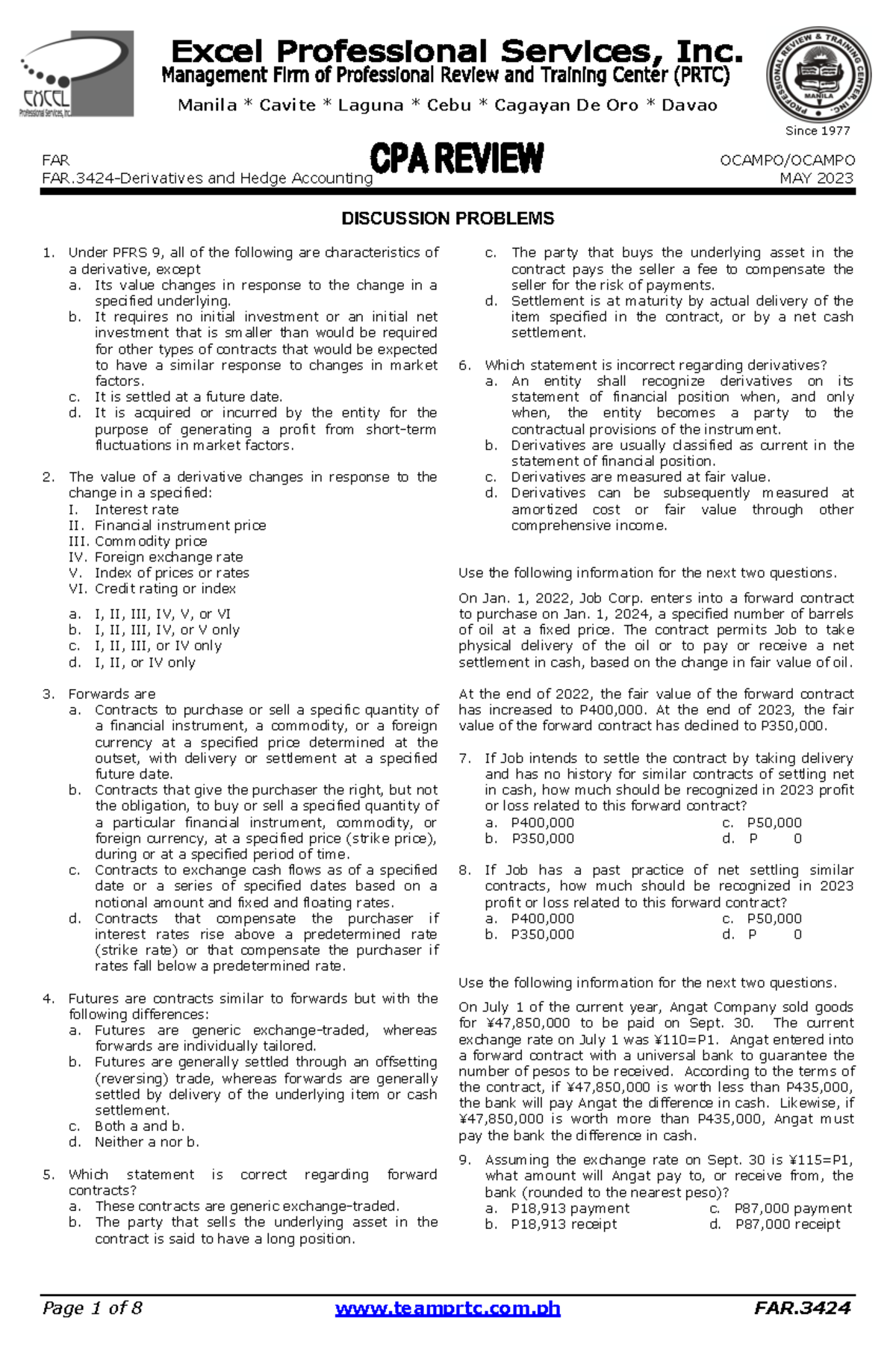 FAR 3424 - Derivatives and Hedge Accounting Practice Questions - Studocu