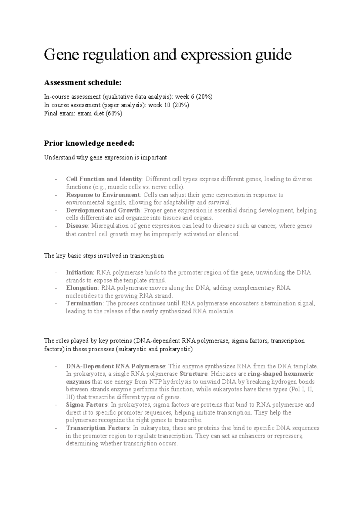 Gene Regulation & Expression Guide: Key Concepts & Assessments (BIO101 ...