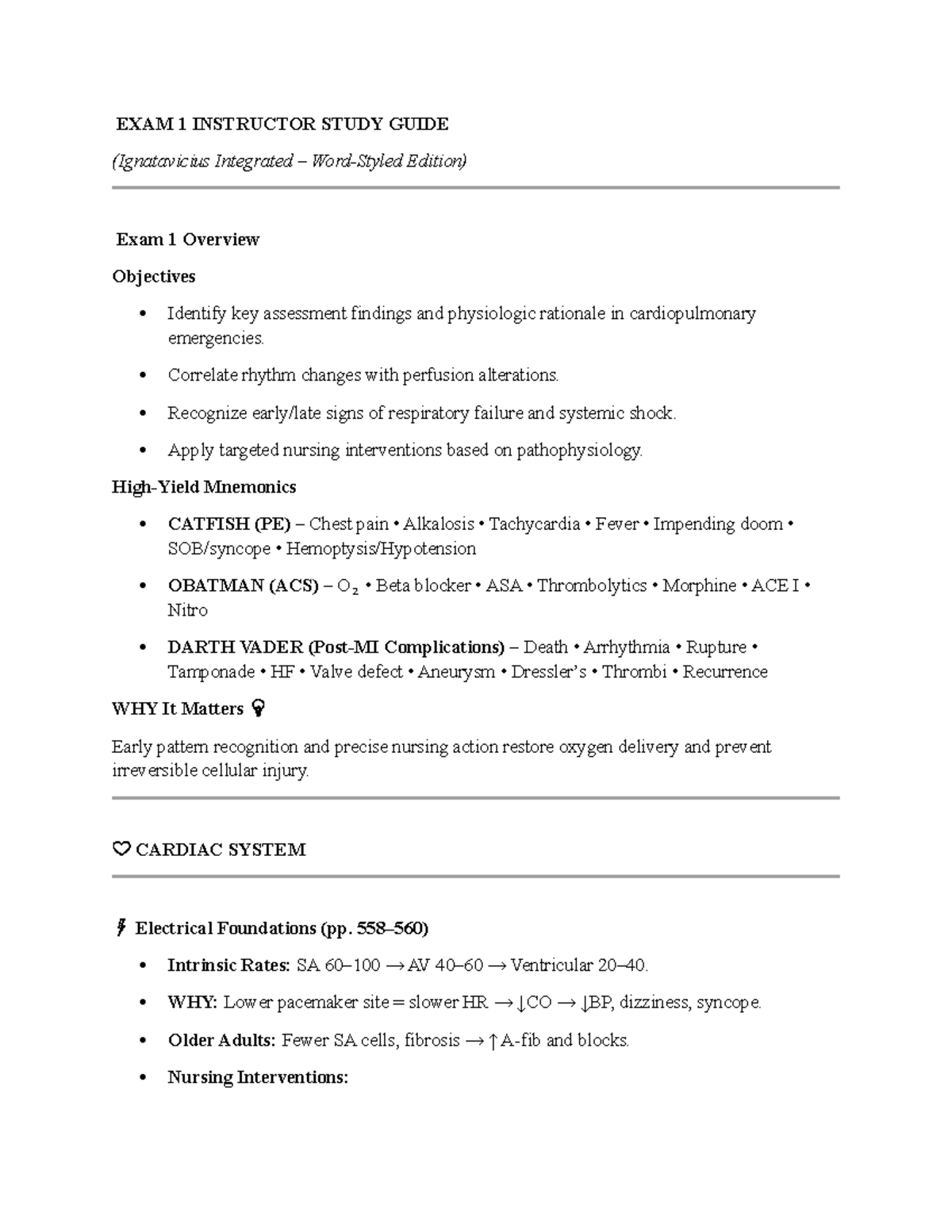 Med Surg II Exam 1 Study Guide: Key Concepts & Interventions - Studocu