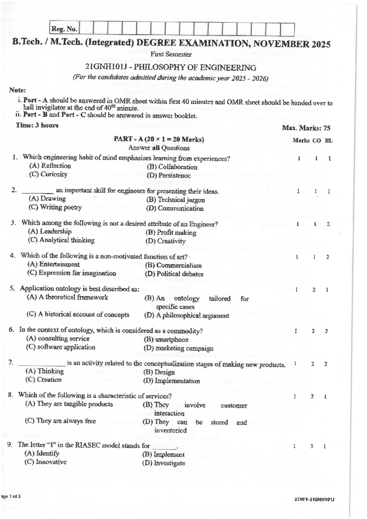 21GNH101J M.Tech. Philosophy of Engineering Exam Paper - Nov 2025 - Studocu