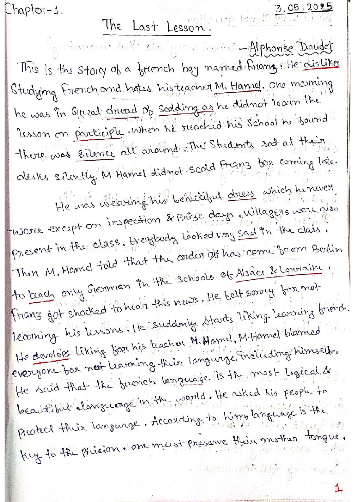 Class 12 English: The Last Lesson Summary & Analysis Notes - Studocu