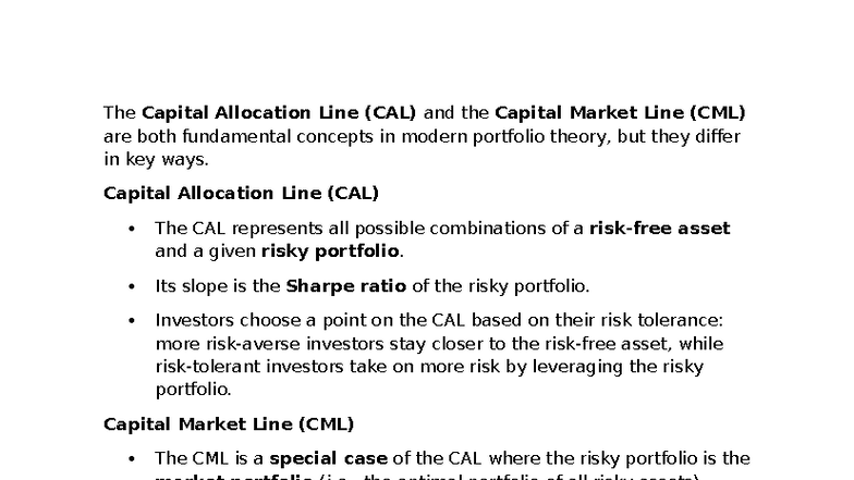 Capital Allocation Line (CAL) vs. Capital Market Line (CML) Explained ...