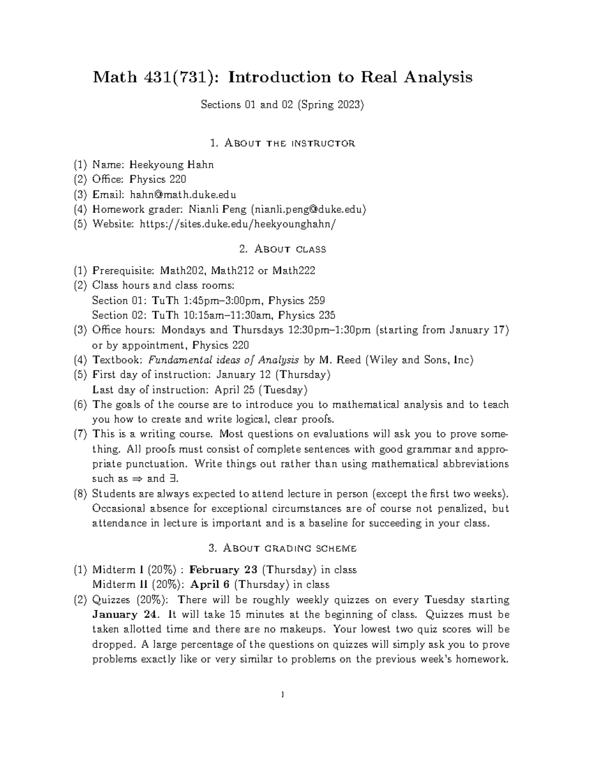 Math 431(731) S23 - Syllabus for Real Analysis Course Overview - Studocu