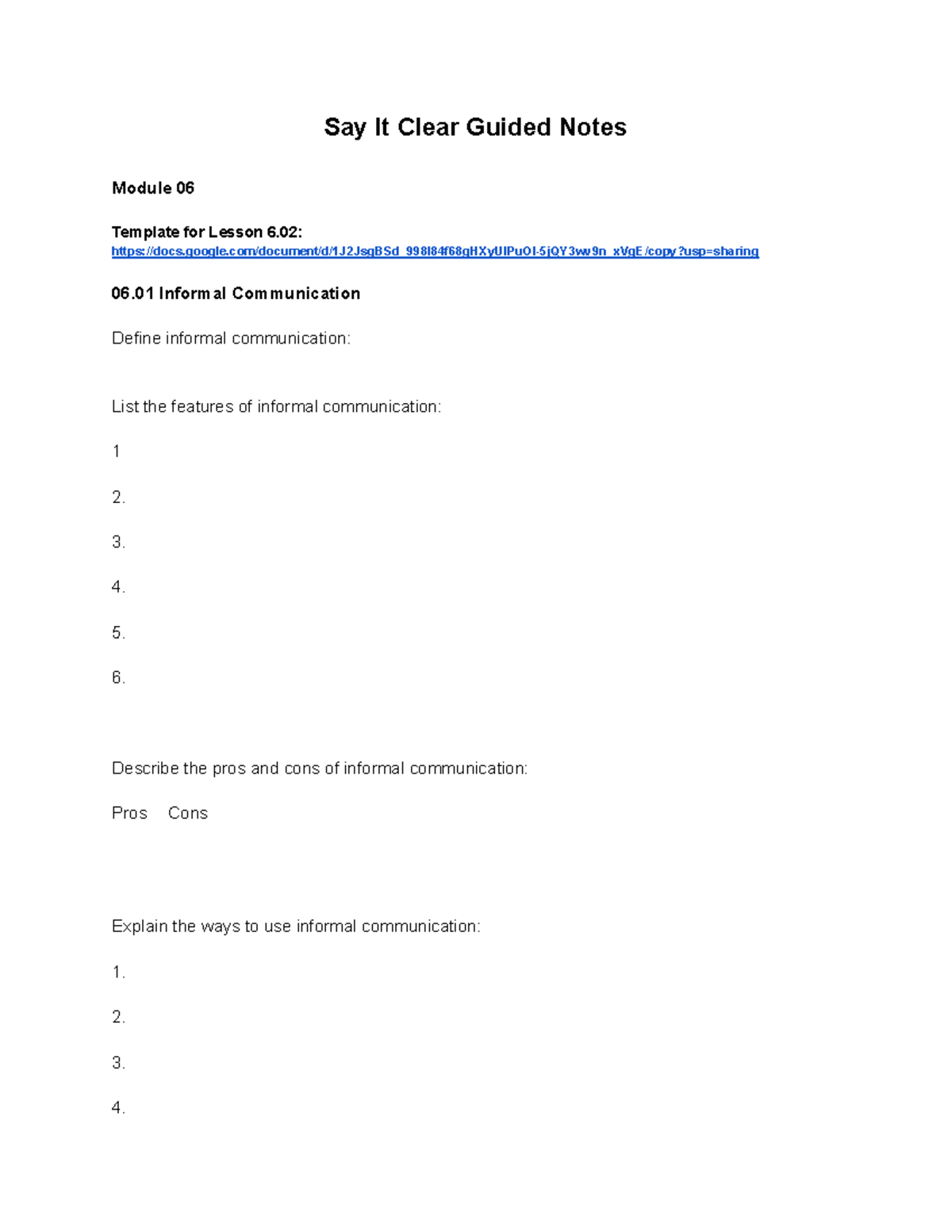 Module 06 Guided Notes: Informal & Formal Communication - Studocu