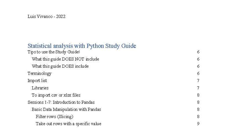 Luis Vivanco 2022 Statistical Analysis with Python Study Guide - Studocu