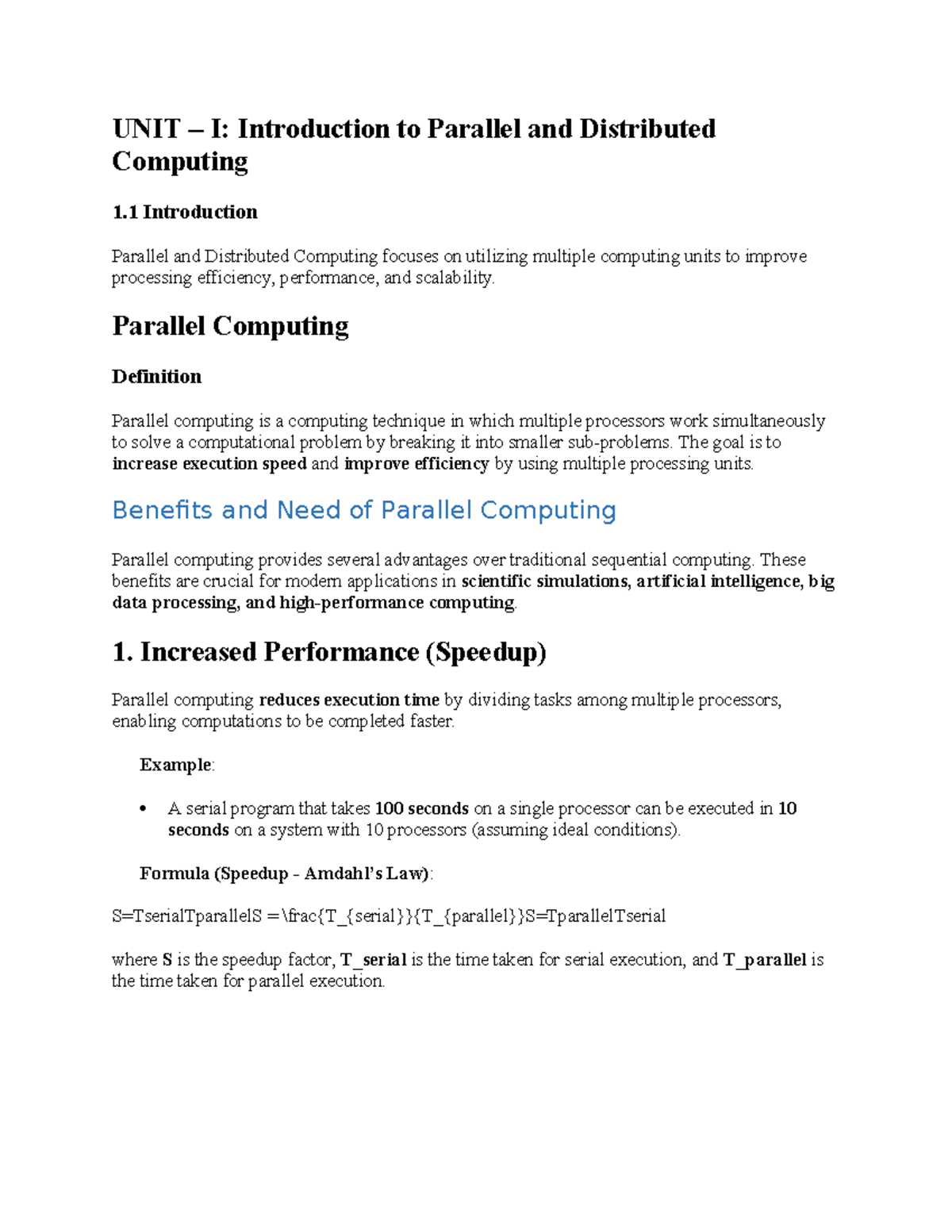 Unit I: Intro to Parallel & Distributed Computing - Lecture Notes - Studocu