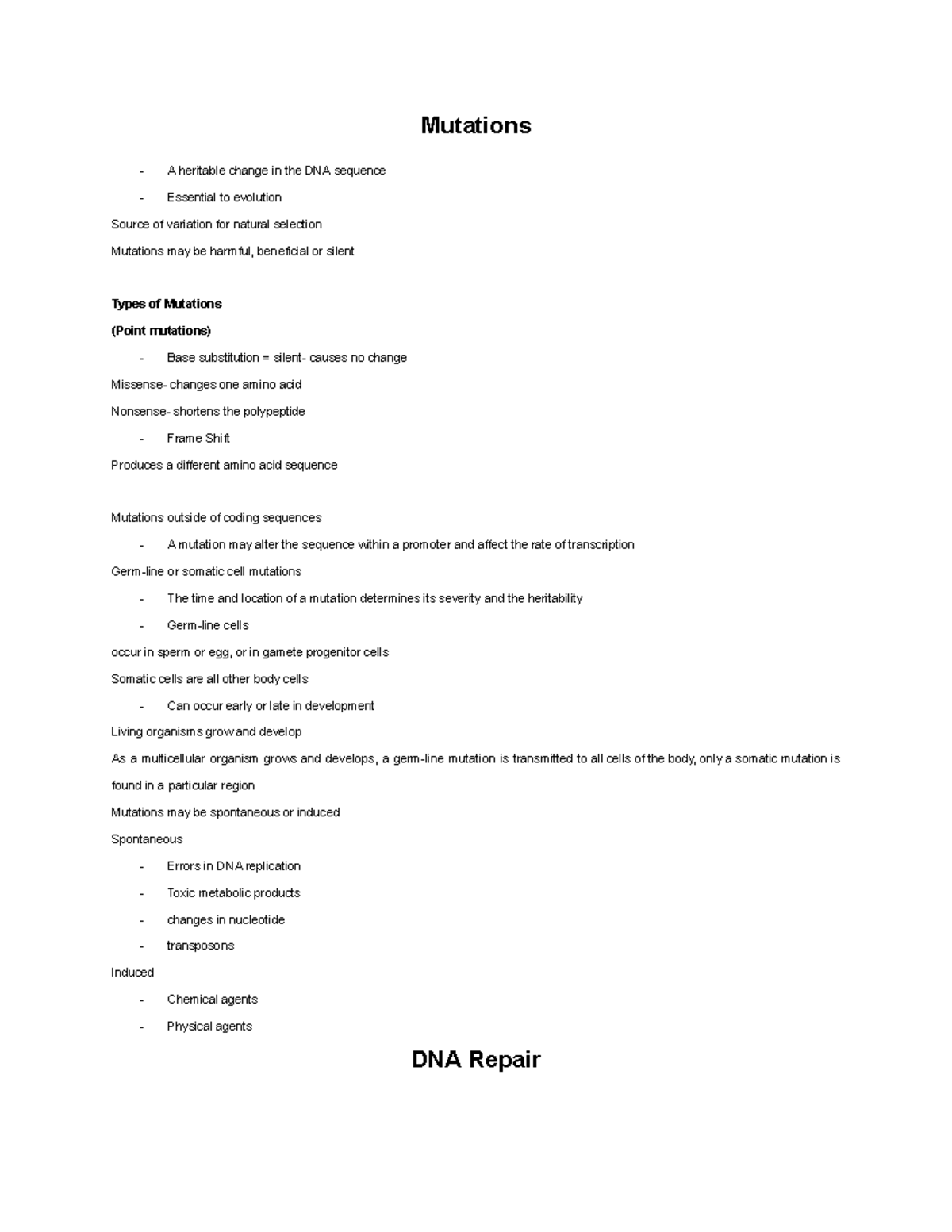 Mutations: Types, Effects, and DNA Repair Mechanisms (BIO101) - Studocu