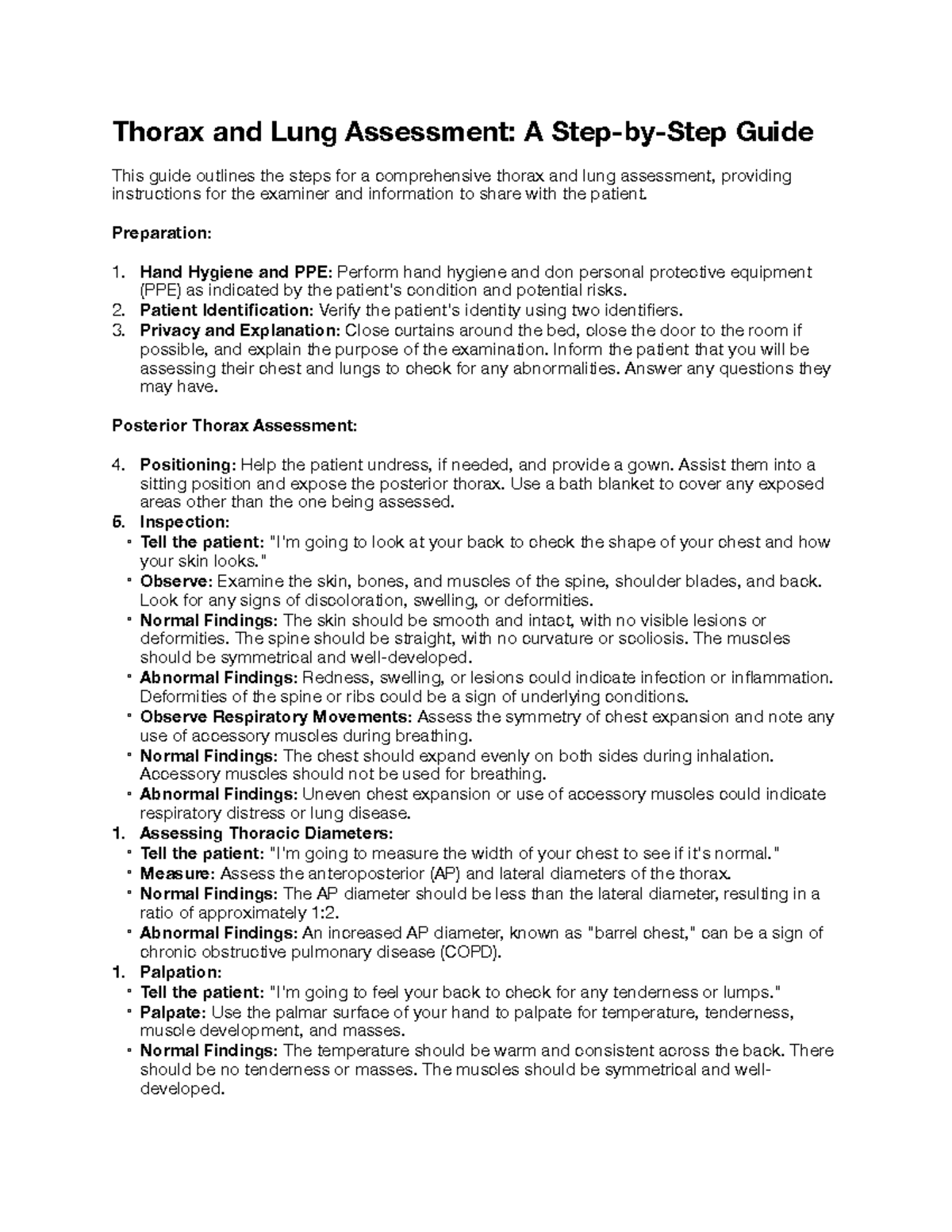 Thorax and Lung Assessment: A Comprehensive Step-by-Step Guide - Studocu