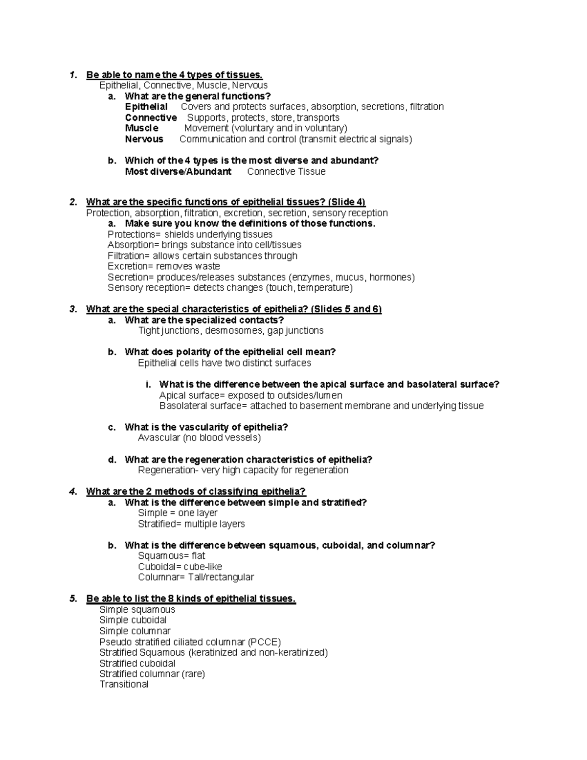 Histology Notes on Epithelial & Connective Tissues - Bio 101 - Studocu