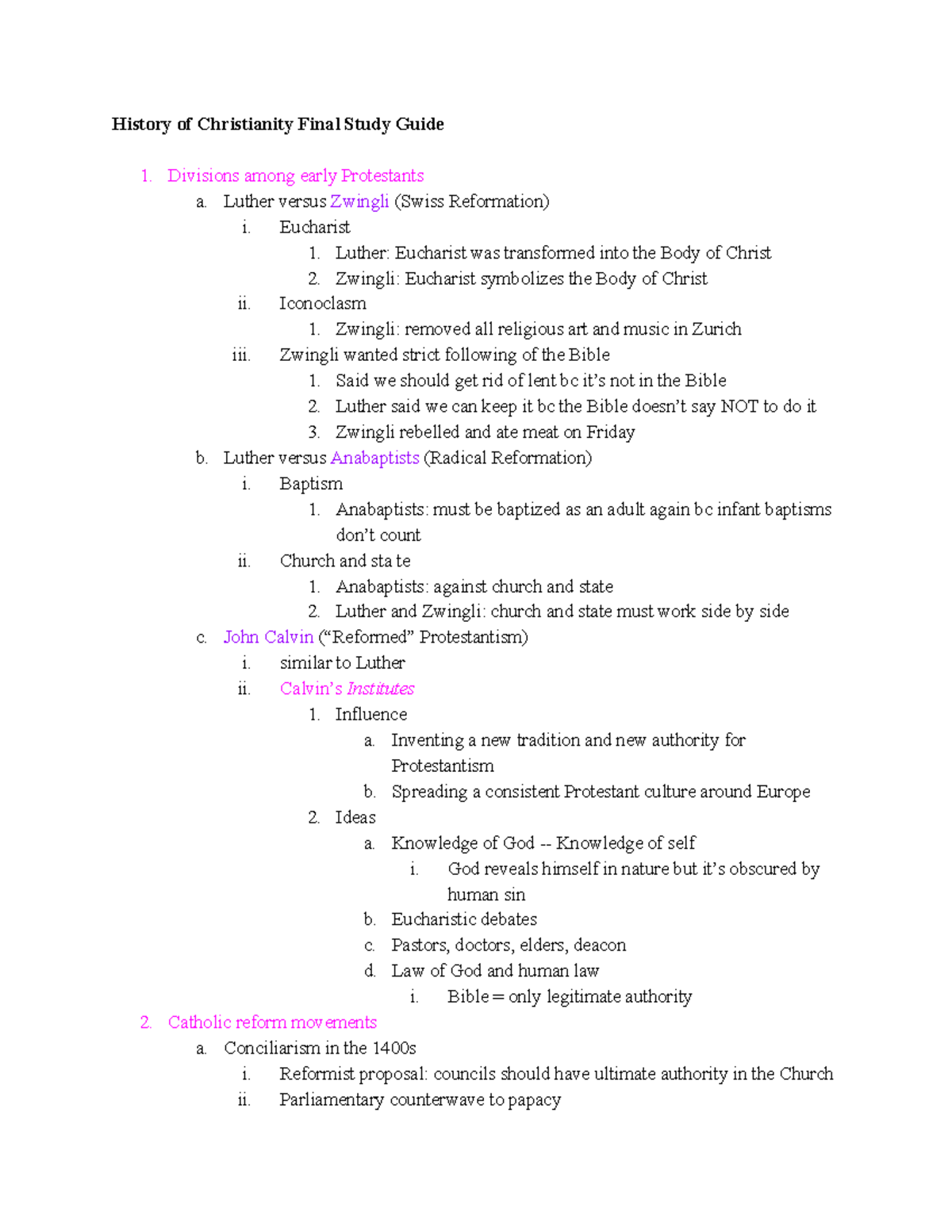 Rel 125 Final Exam Study Guide: History of Christianity Overview - Studocu