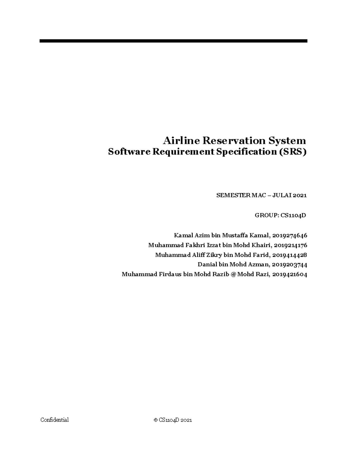 SRS Report ISP250 2021 - Confidential CS1104D 2021 Airline Reservation ...