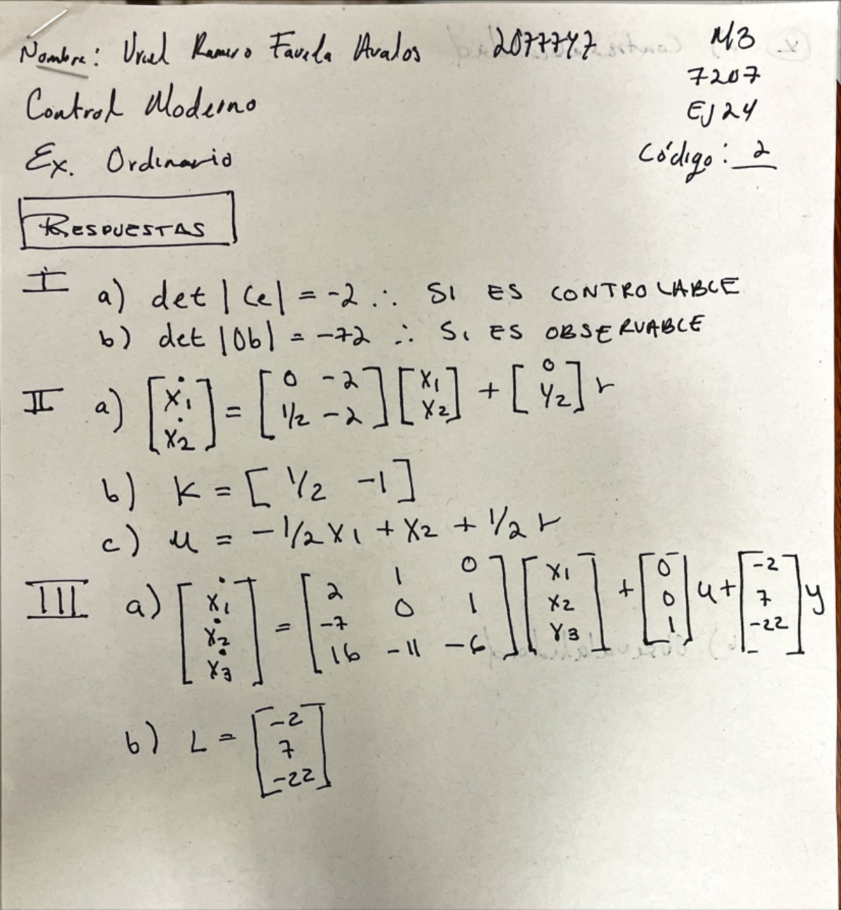 CM- Control Moderno Examen Ordinario Respuestas y Análisis - Studocu