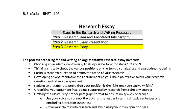RHET 1105 Research Essay: Steps in Research & Writing Process - Studocu
