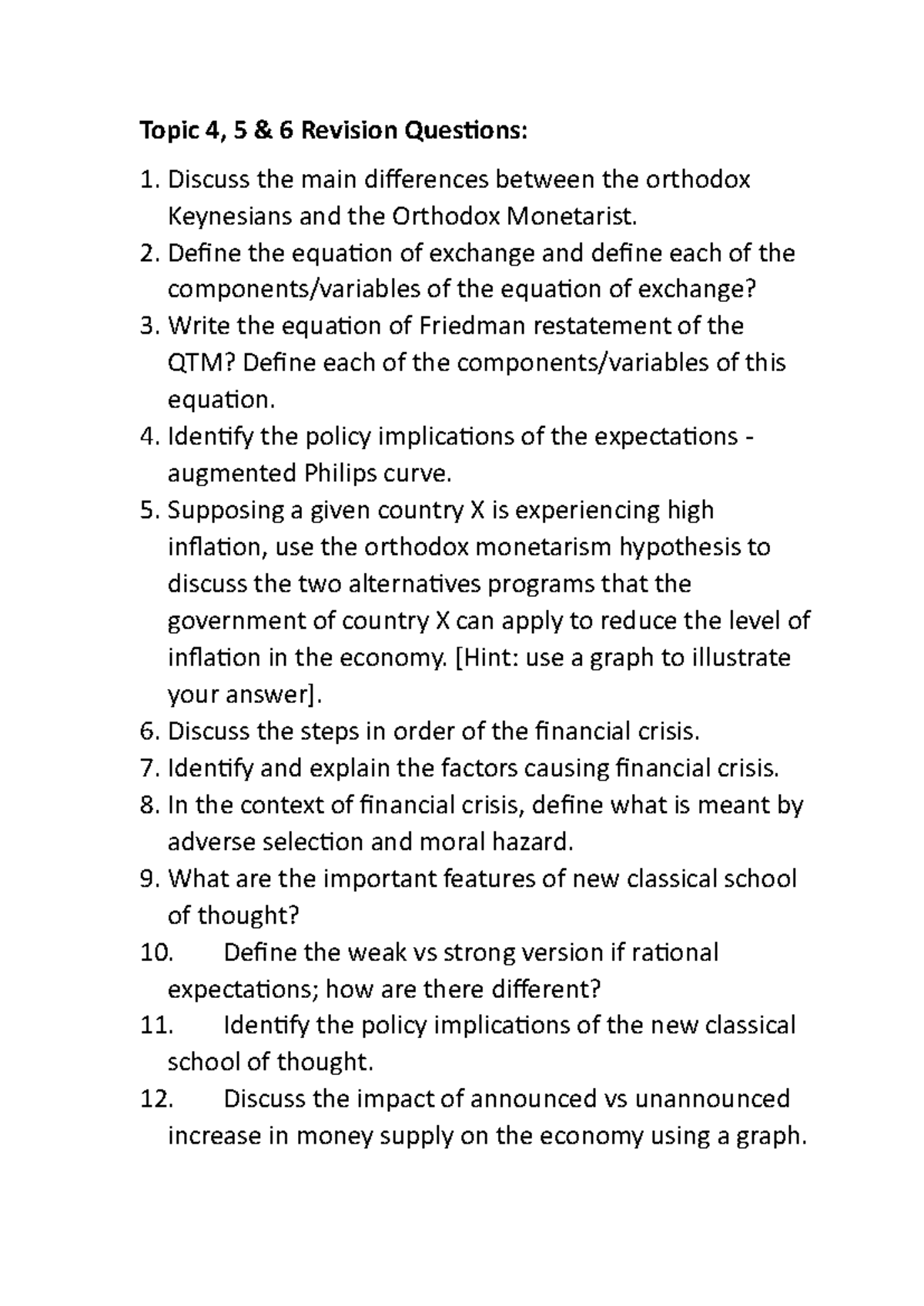 Revision Question Topic 4 5 6 - Topic 4, 5 & 6 Revision Questions ...
