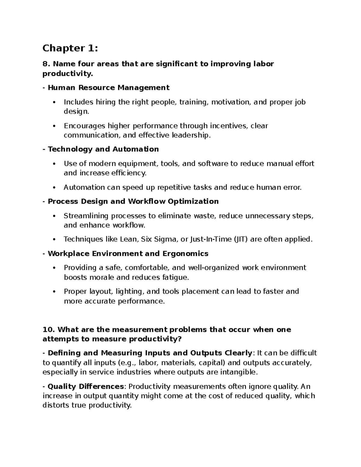 Chapter 1 - Homework: Enhancing Labor Productivity Factors - Studocu