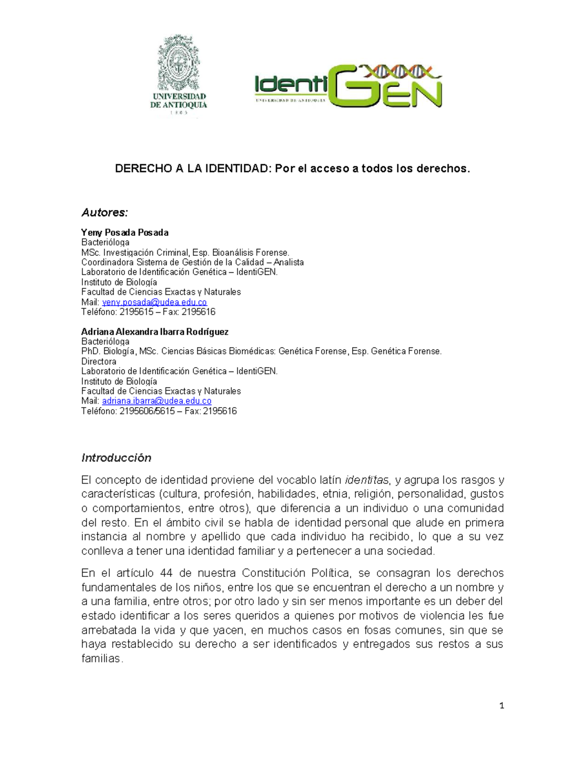 Derecho a la Identidad: Acceso a Derechos Fundamentales y ADN ...