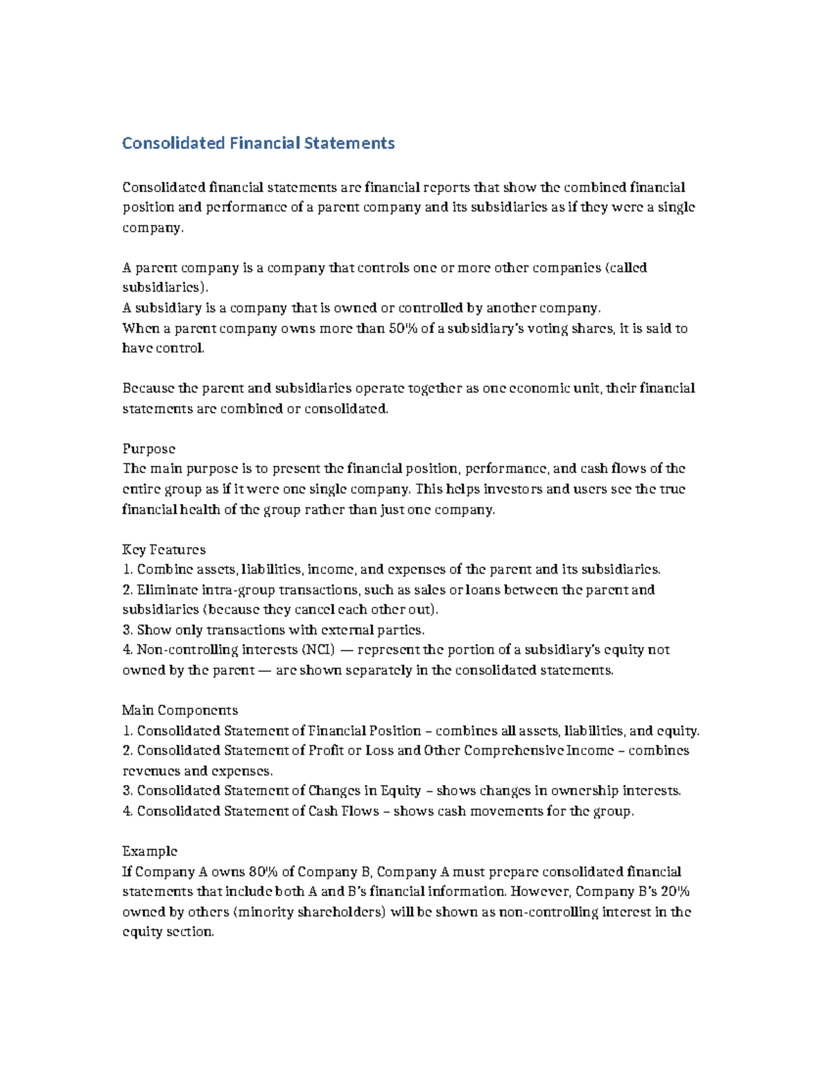 Consolidated Financial Statements Overview and Key Features - Studocu
