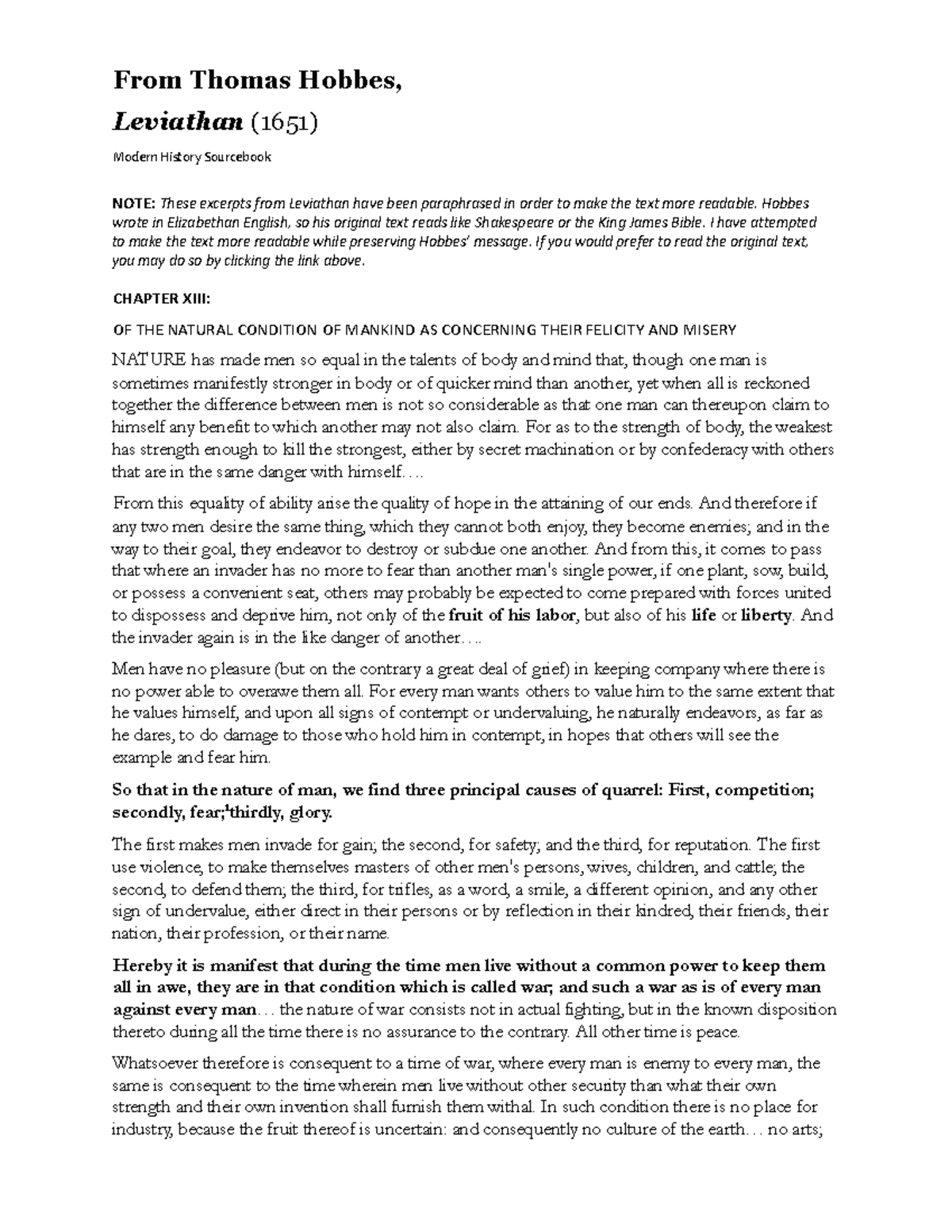 Thomas Hobbes Leviathan and John Locke Second Treatise - From Thomas ...