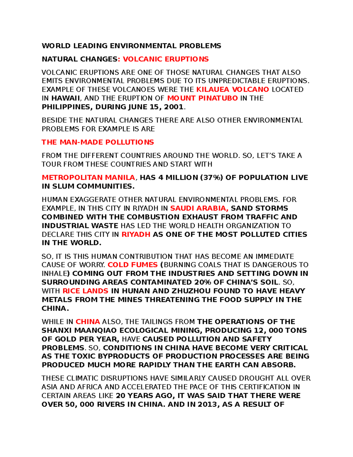 World Leading Environmental Problems - WORLD LEADING ENVIRONMENTAL ...