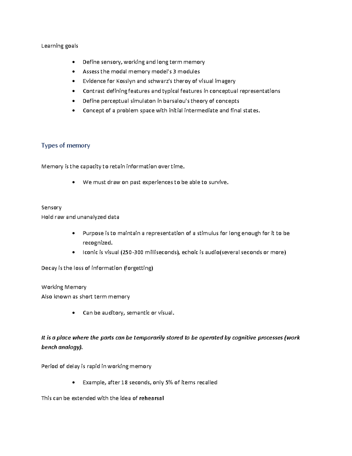 Psychological Concepts of Memory: Definitions & Models (PSY 101) - Studocu