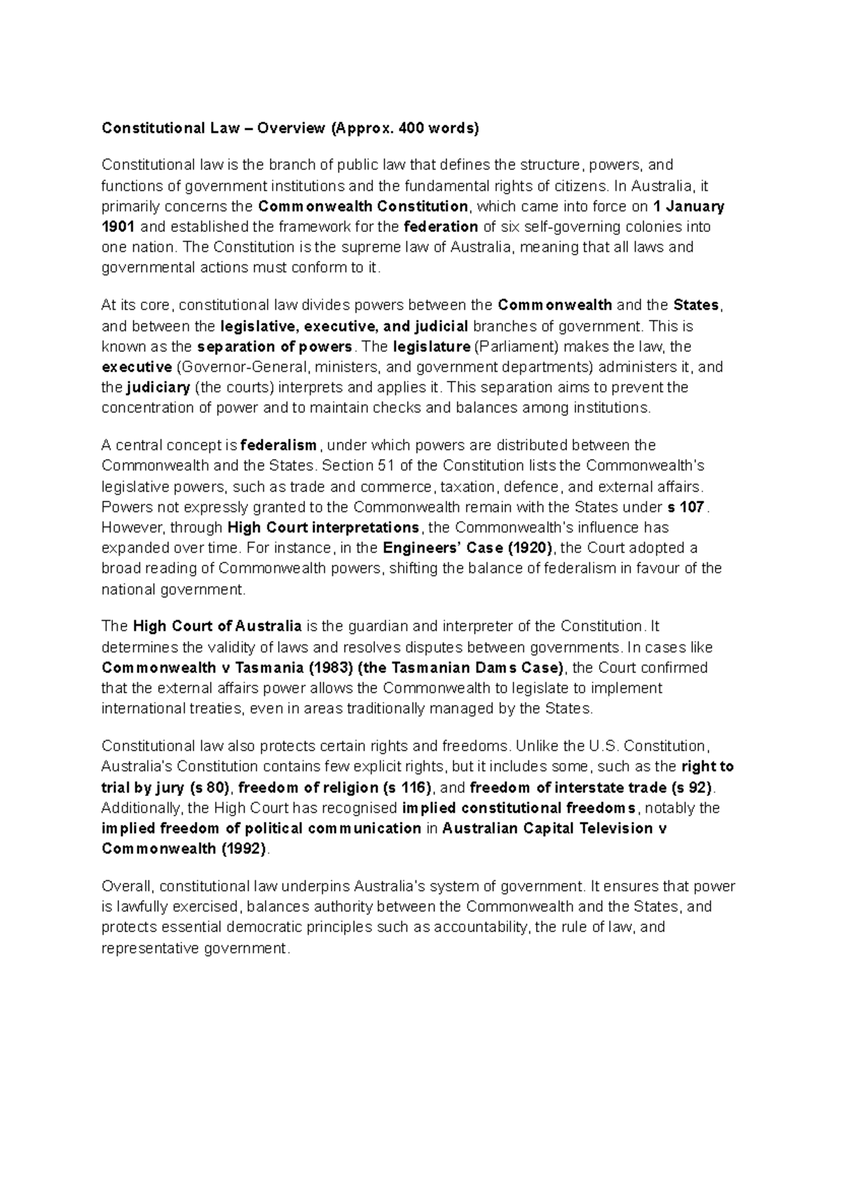 Constitutional Law Overview: Key Principles and Federalism Insights ...