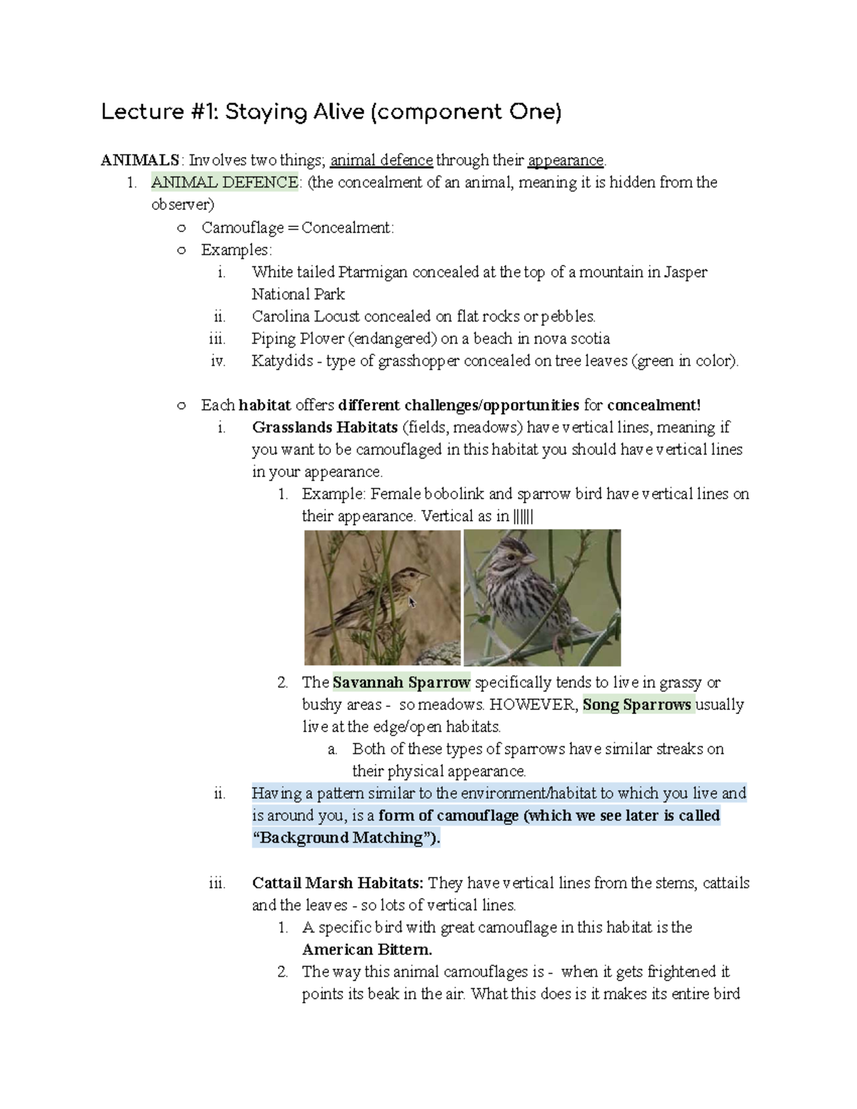 BIOL1902 - Lecture 1: Animal Camouflage and Defense Mechanisms - Studocu