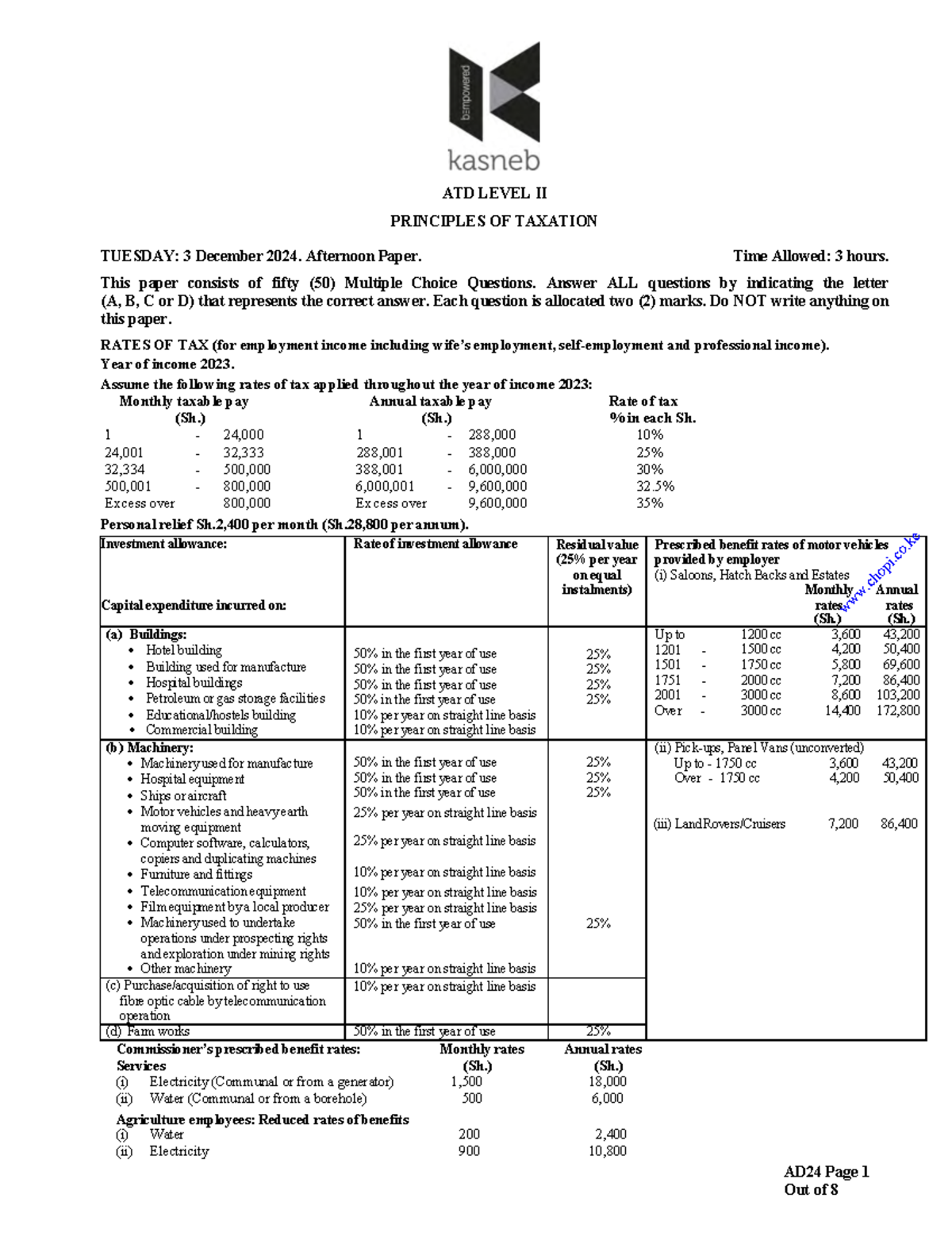 Principles of Taxation AD24 Level II Past Paper - December 2024 - Studocu