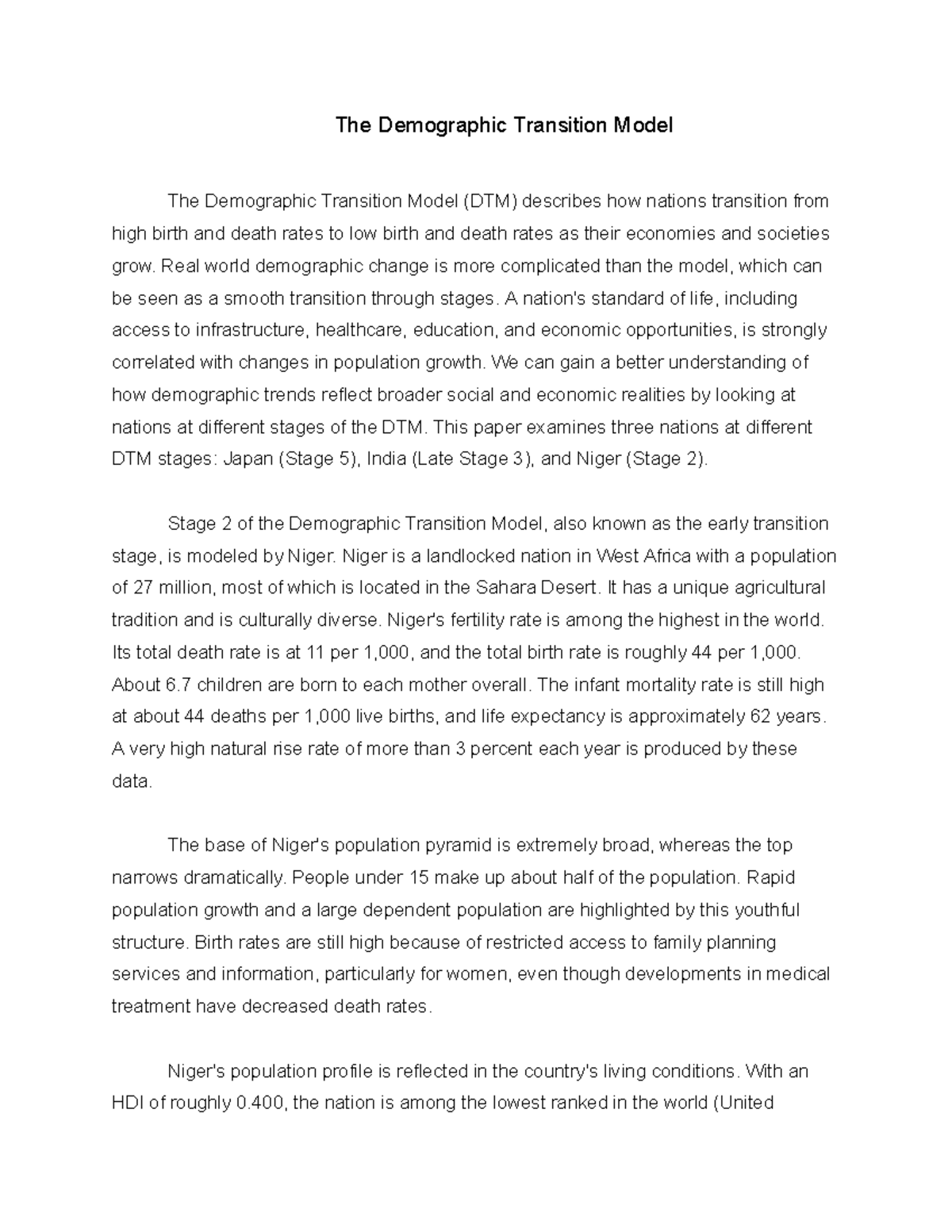 Demographic Transition Model Analysis: DTM Stages of Japan, India, and ...