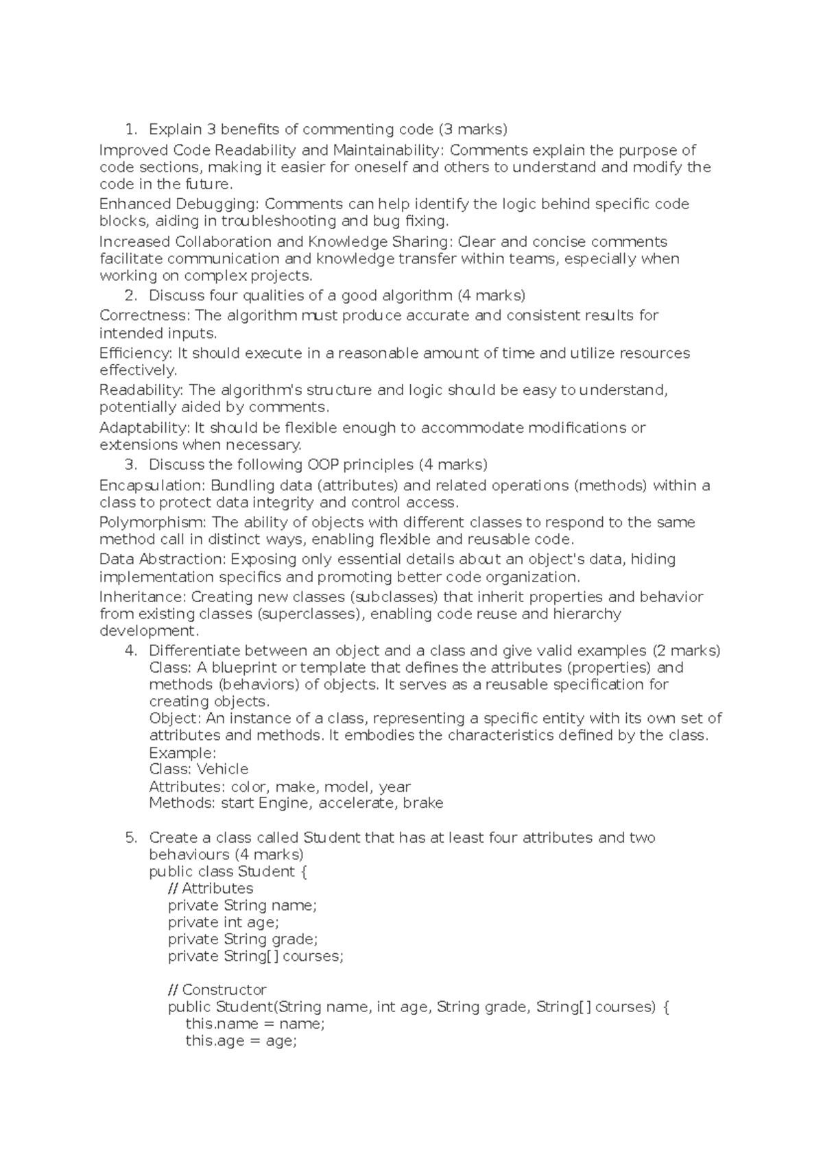 Java CAT - Cat - Explain 3 benefits of commenting code (3 marks ...