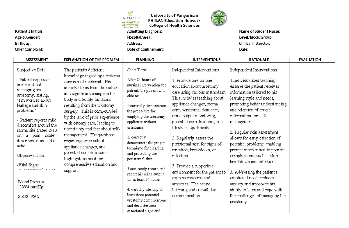 NCP-1: Comprehensive Nursing Care Plan for Urostomy Management - Studocu