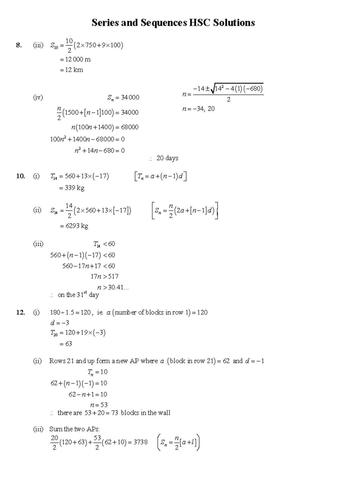 Series and Sequences HSC Solutions: Detailed Worked Examples - Studocu
