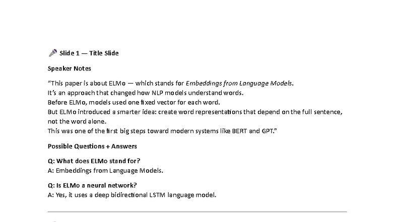 ELMo: Revolutionizing NLP with Contextual Word Representations - Studocu