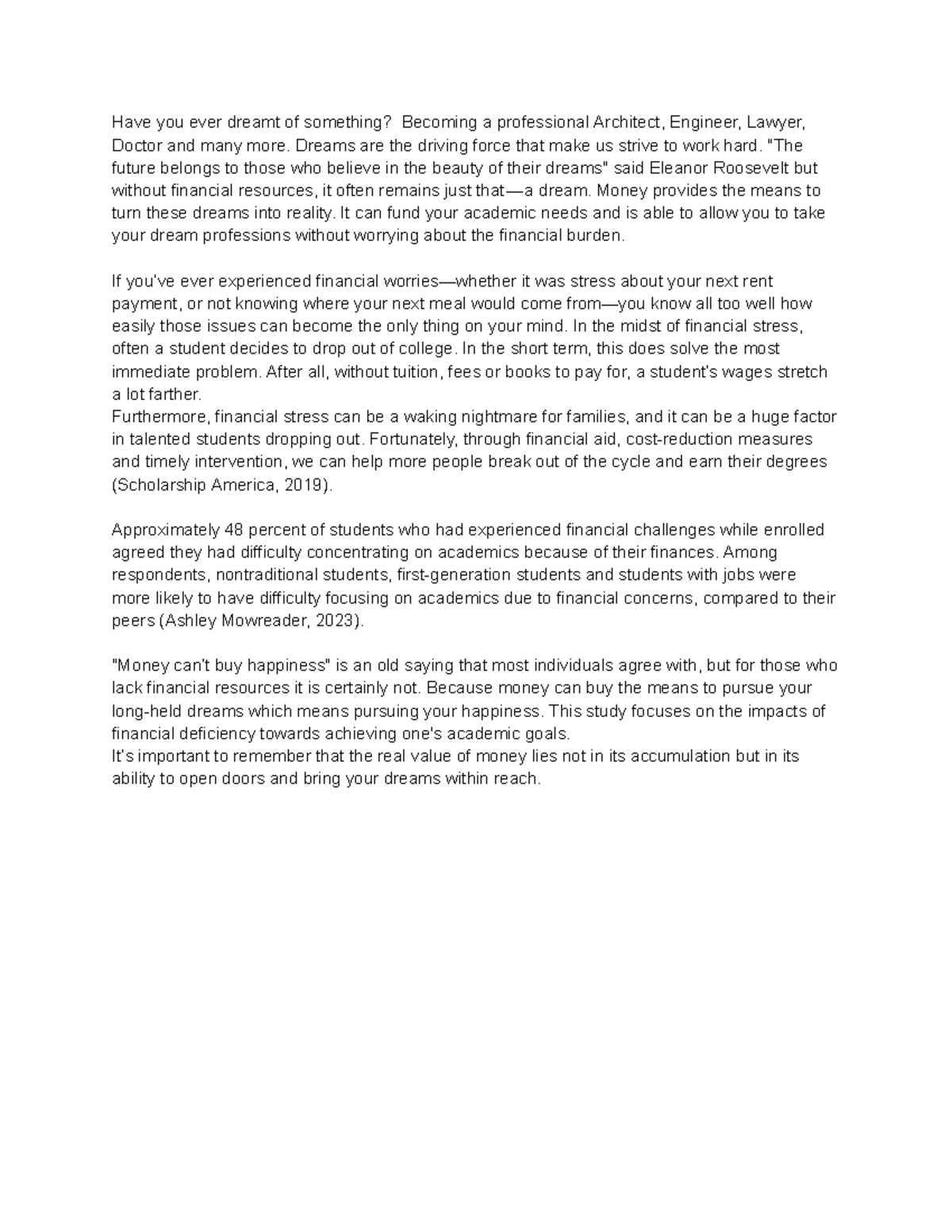 The Impact of Financial Deficiency on Academic Goals: A Study - Studocu