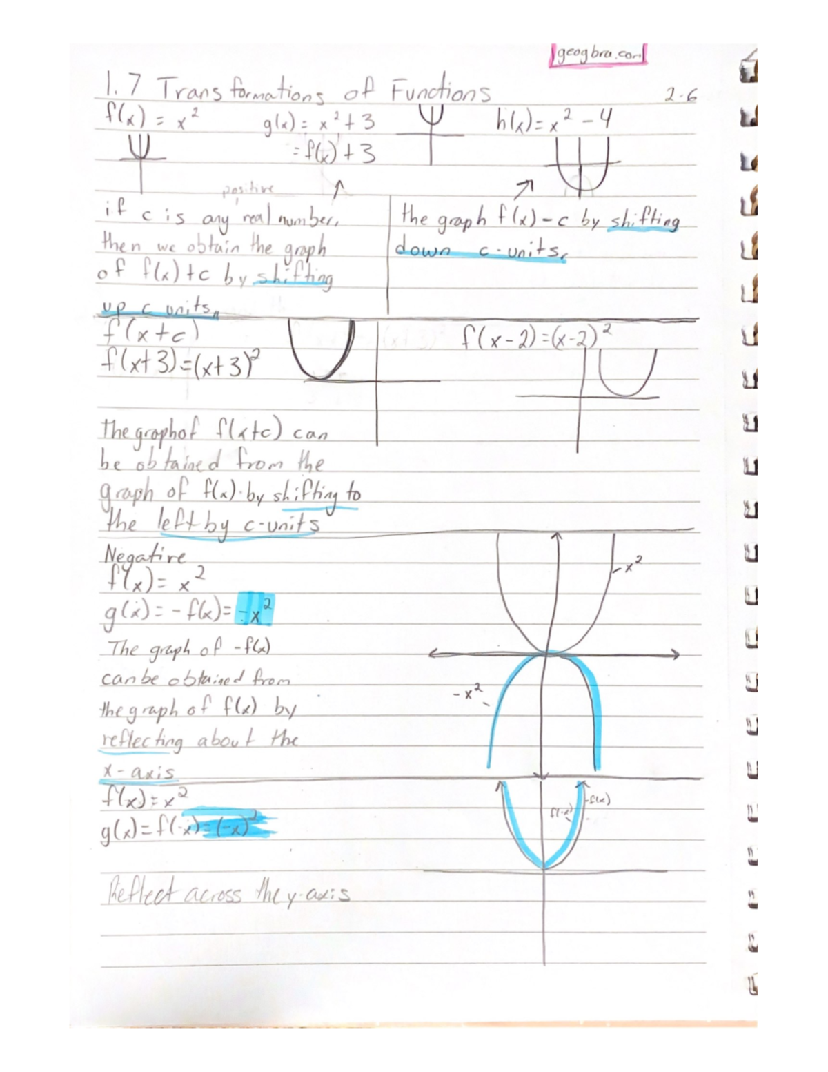 1.7 Transformations of Functions - geogbra 1 Trans formations of ...