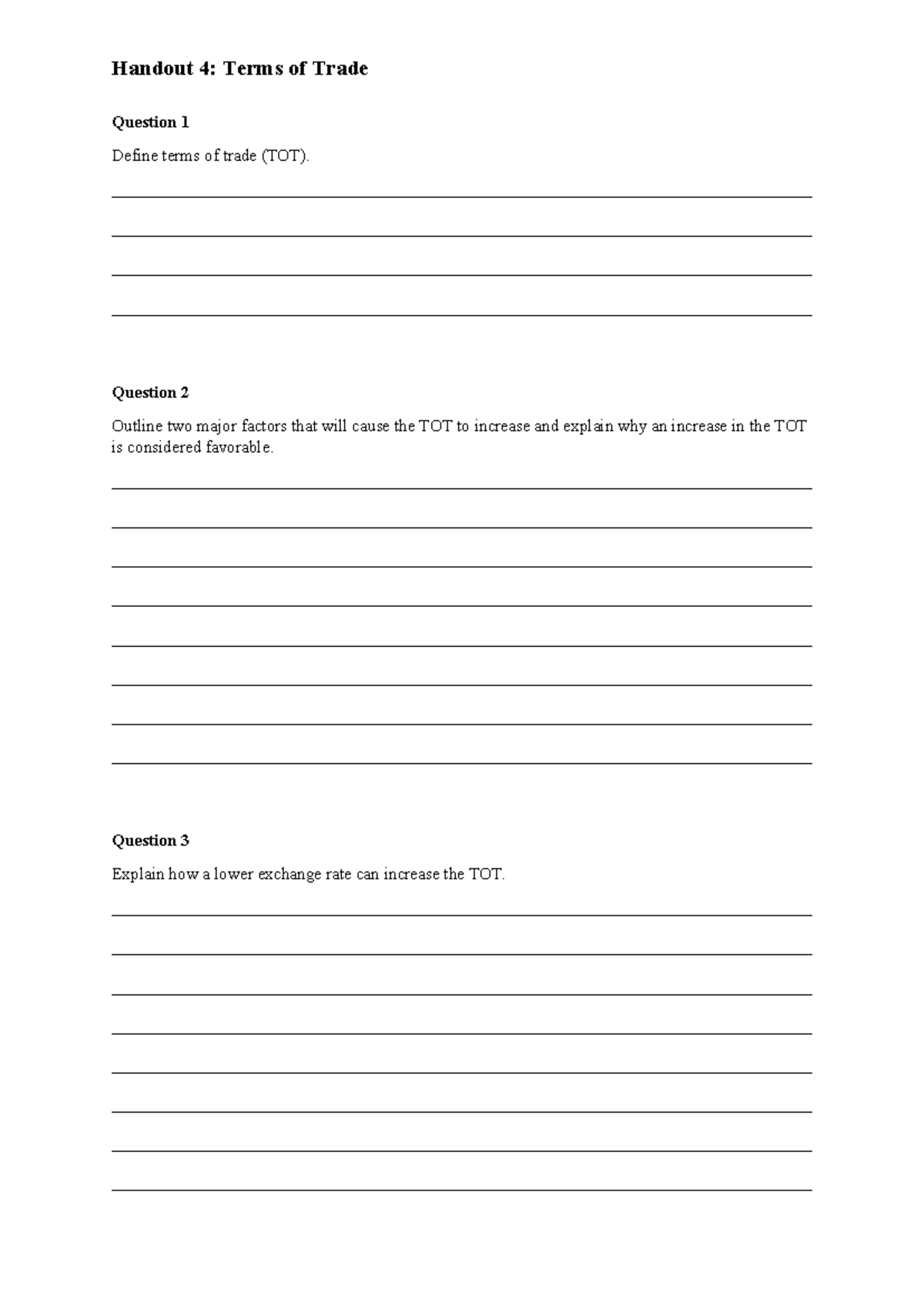 Handout 4: Terms of Trade Analysis and Economic Implications - Studocu