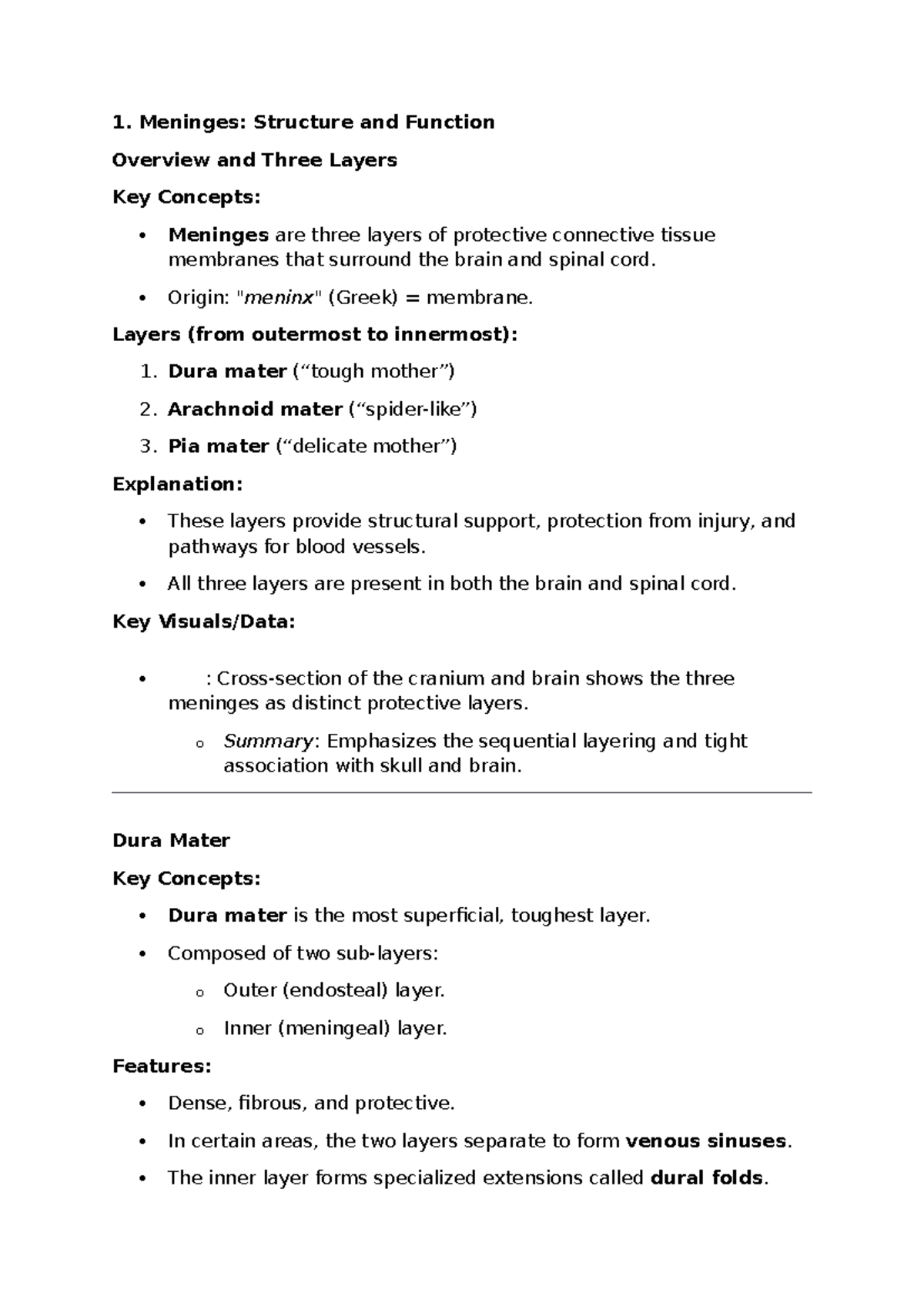 Lecture 21 Notes: Meninges, Ventricular System & CSF Functions Overview ...