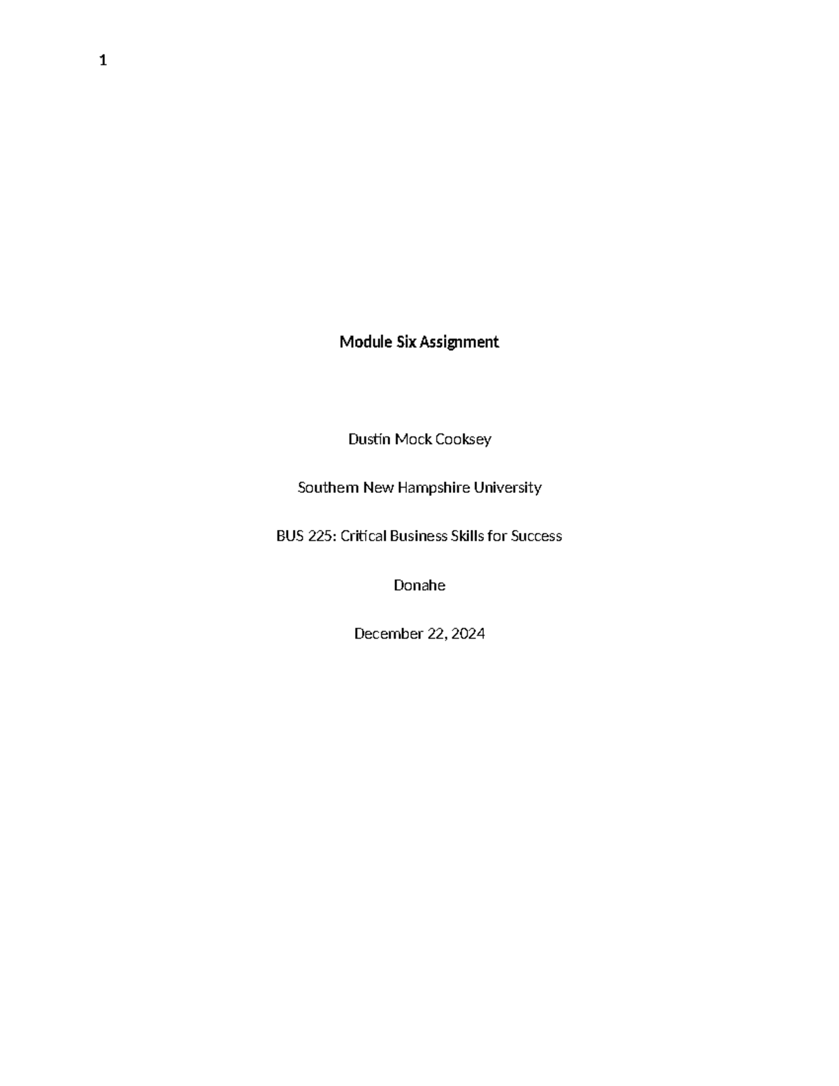 BUS225 Module Six Assignment - 1 Module Six Assignment Dustin Mock ...