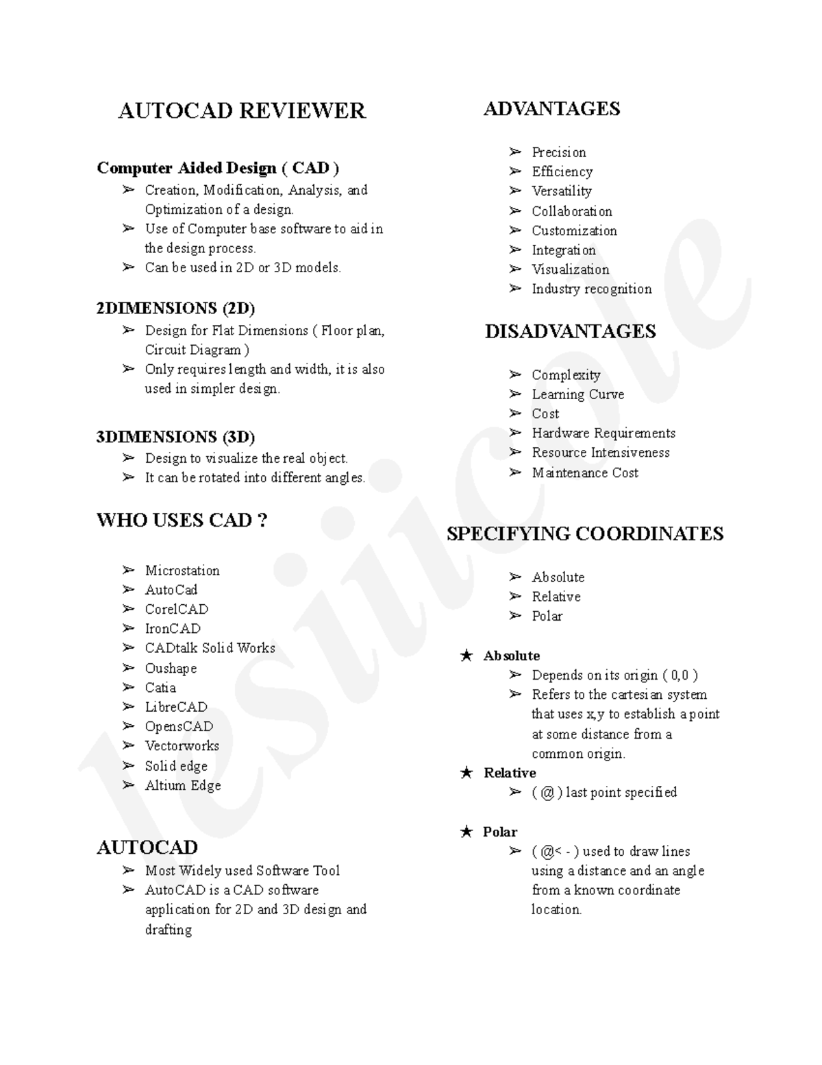 Autocad-l- Reviewer - lesiiicole AUTOCAD REVIEWER Computer Aided Design ...