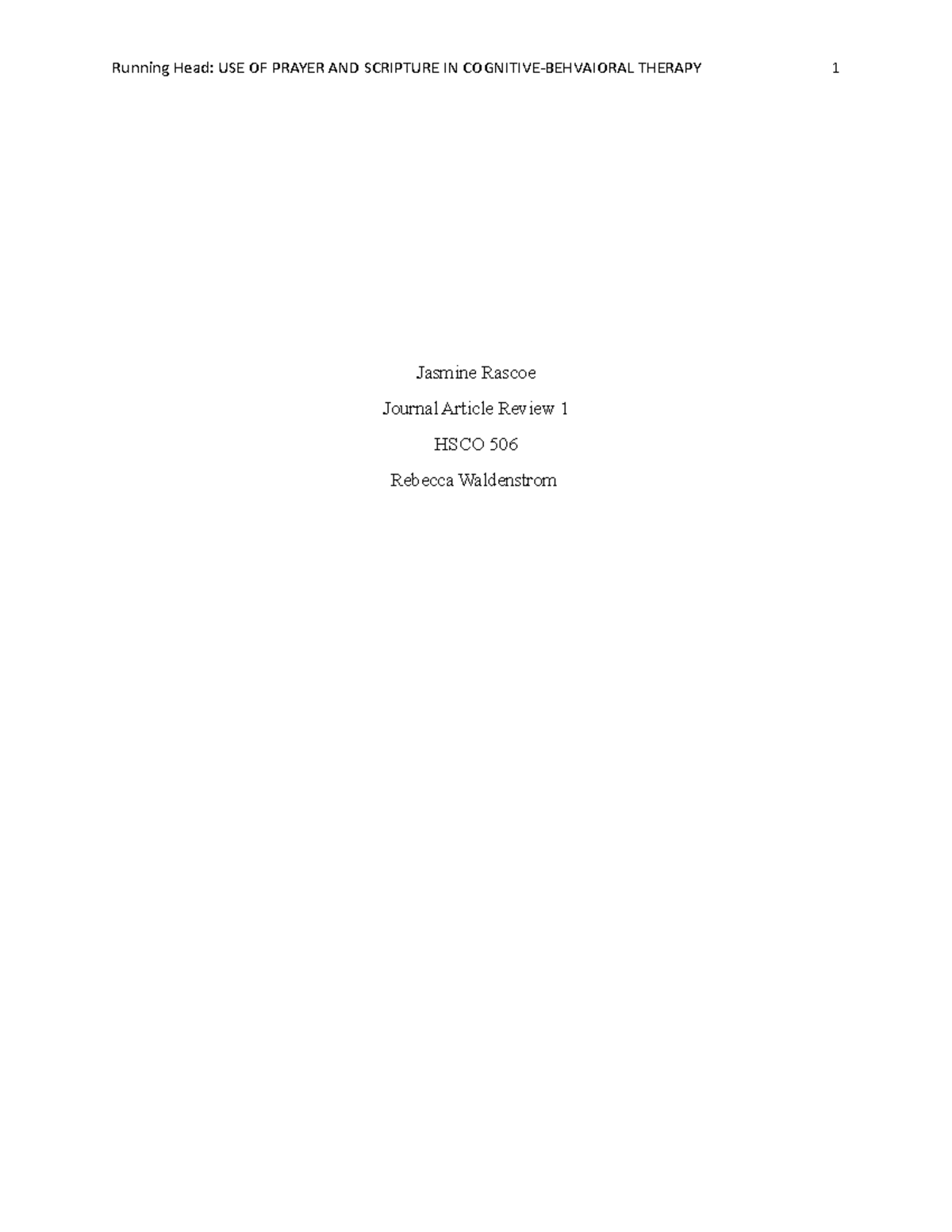 HSCO 506 Journal Article Review: Ethical Inner Healing in CBT - Studocu