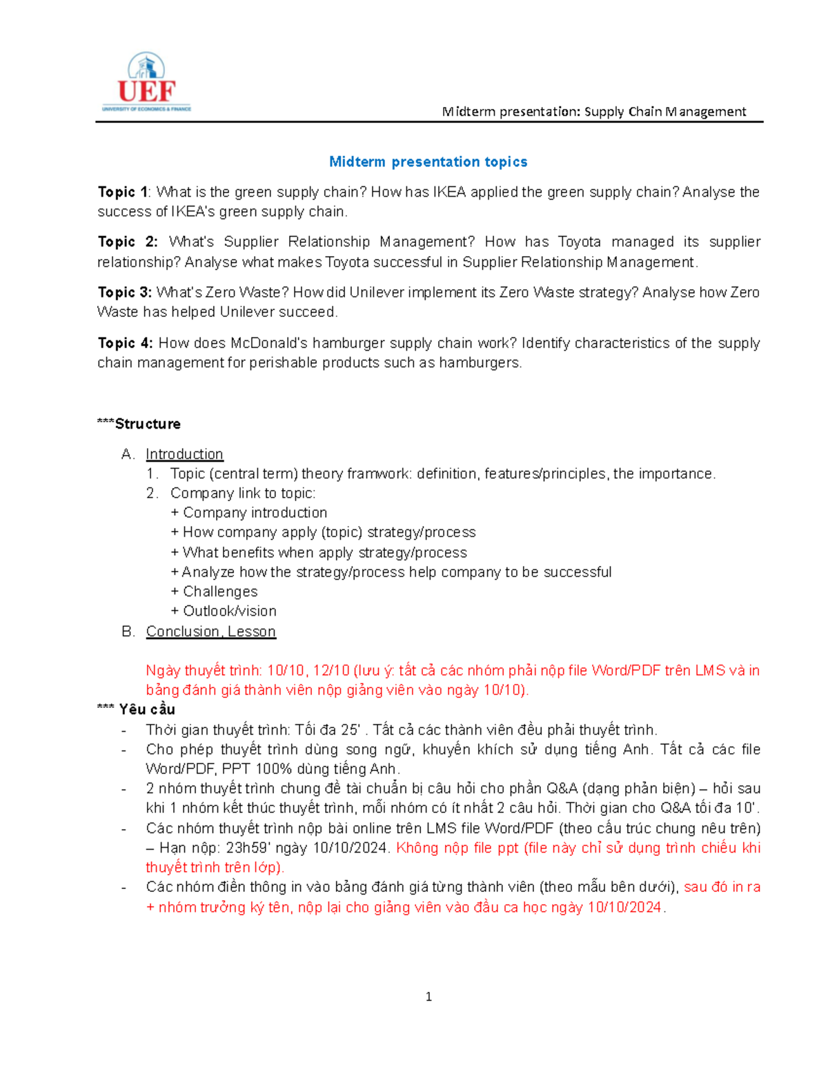 SCM A01E Midterm Presentation Topics and Structure Guide - Studocu