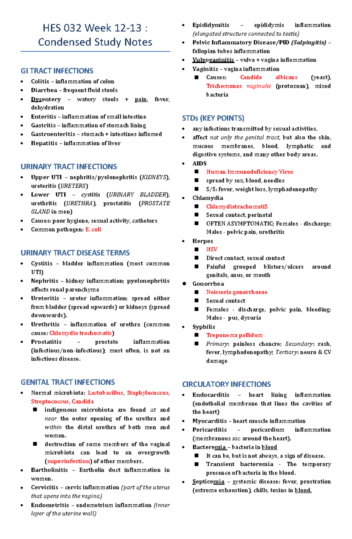 HES 032 Week 12-13: Condensed Study Notes on Infections - Studocu