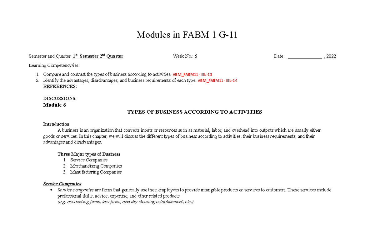 FABM 1 Module 6 week 6 - ABM - Modules in FABM 1 G- Semester and ...