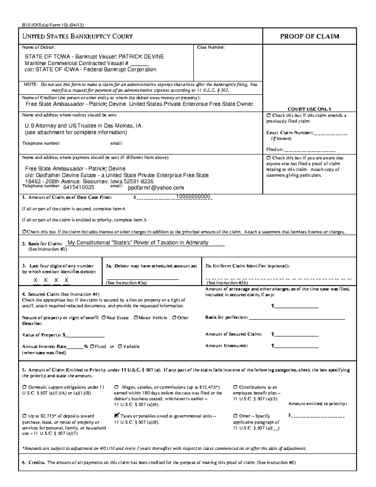 B10 Proof of Claim Form for Bankruptcy Case - Patrick Devine - Studocu